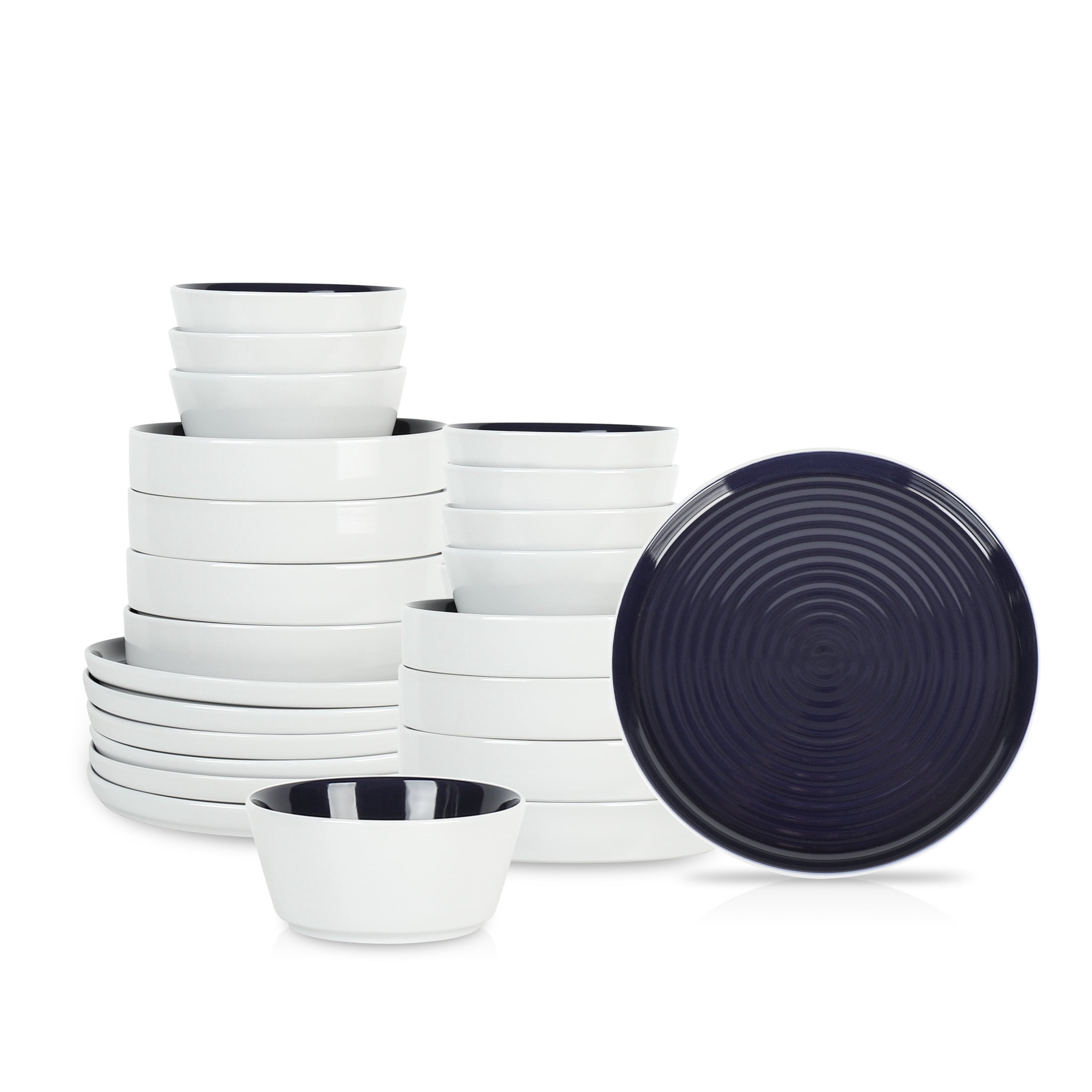 Stone Lain Elica 24-Piece Dinnerware Set Stoneware, Service for 8, Navy ...
