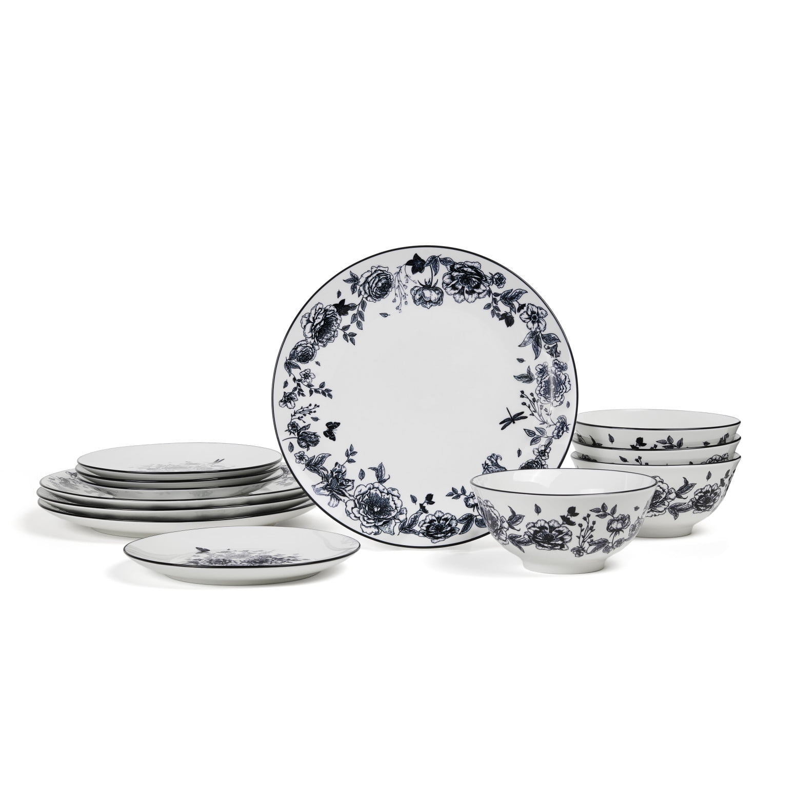 Stone Lain Esme 12-Piece Dinnerware Set Porcelain, Black - Walmart.com