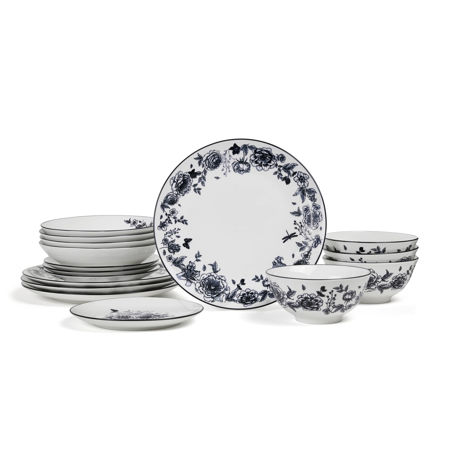 Stone Lain Esme 32-Piece Dinnerware Set Porcelain, Black - Walmart.com