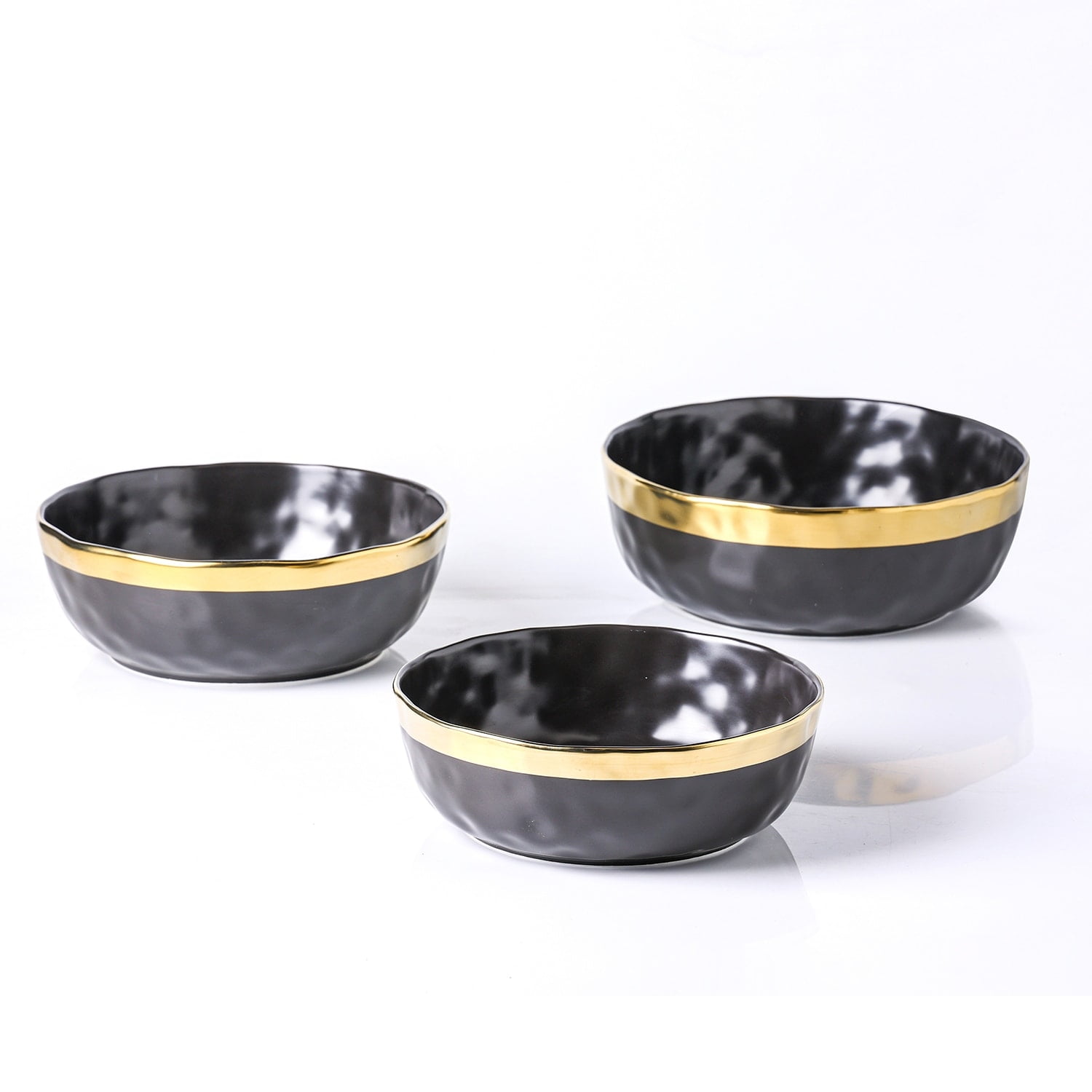 Stone Lain Florian Porcelain 3-Piece Round Bowl Service Set High Bowls ...
