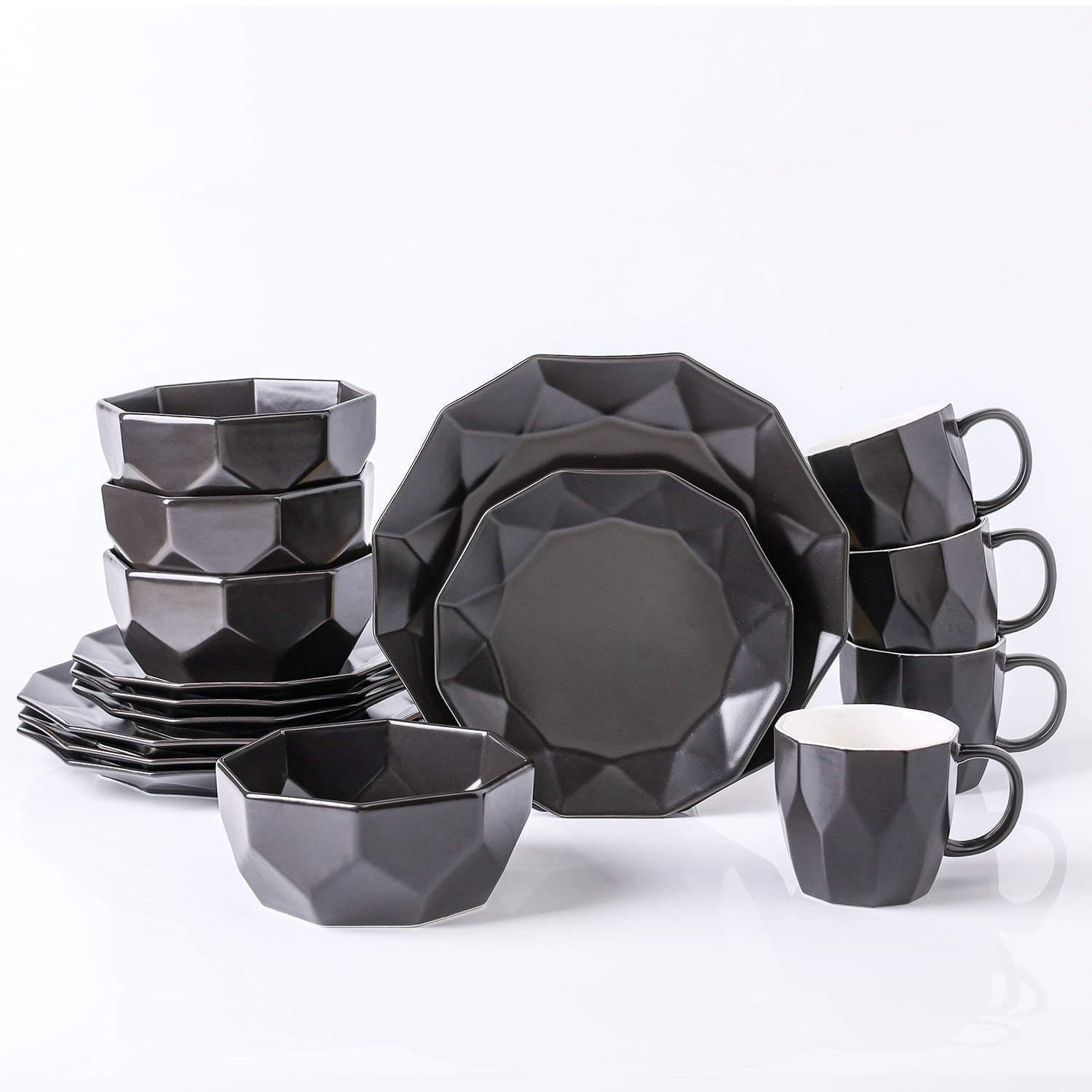Stone Lain Jamie 16-Piece Dinnerware Set Porcelain, Black - Walmart.com