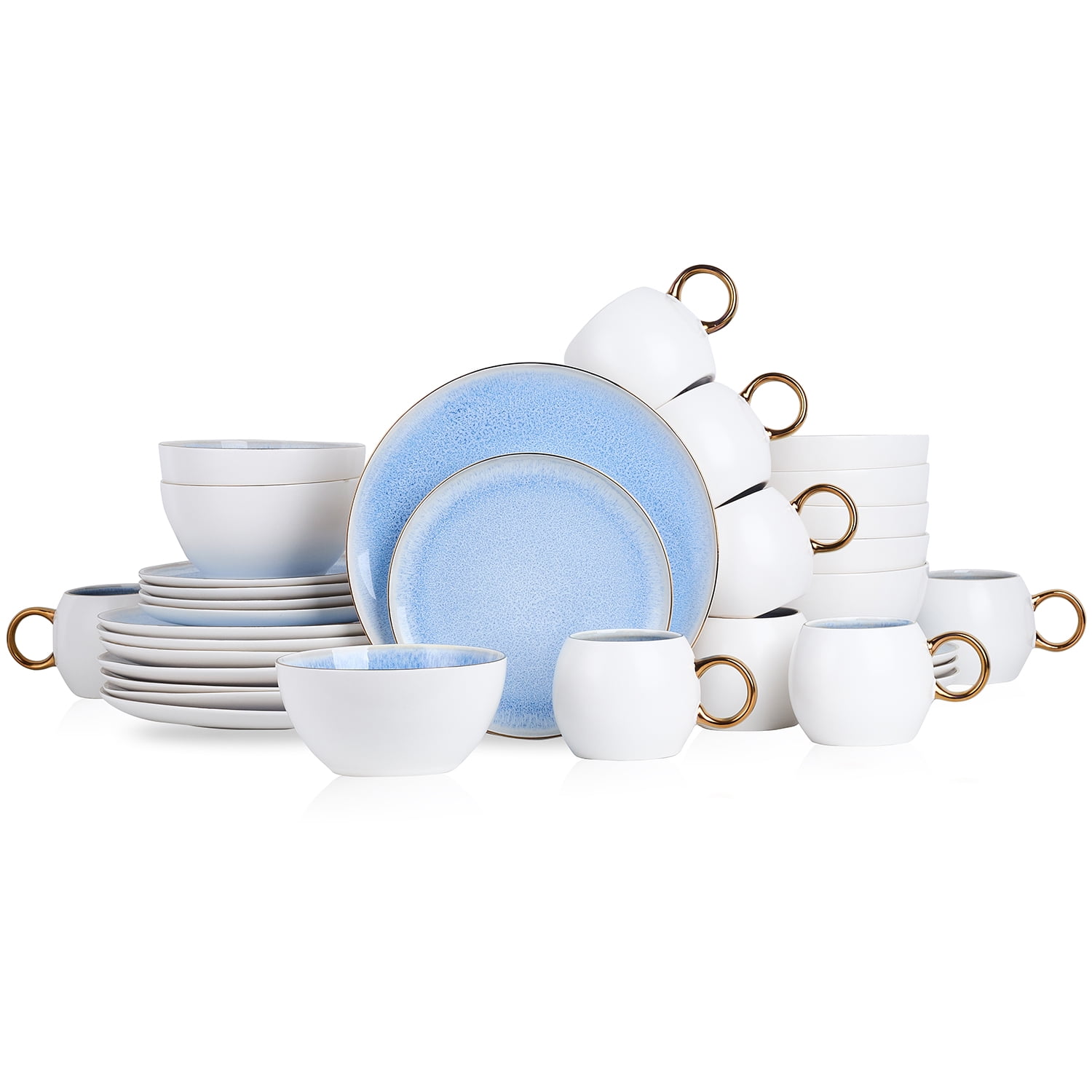 Stone Lain Josephine 32-Piece Dinnerware Set Porcelain, Blue - Walmart.com