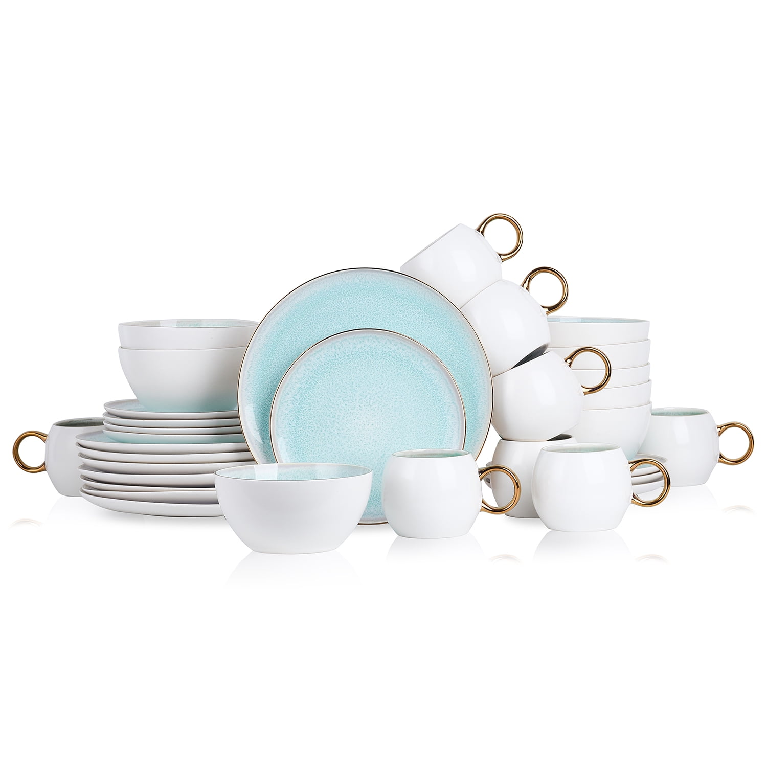 Stone Lain Josephine 32-Piece Dinnerware Set Porcelain, Mint - Walmart.com