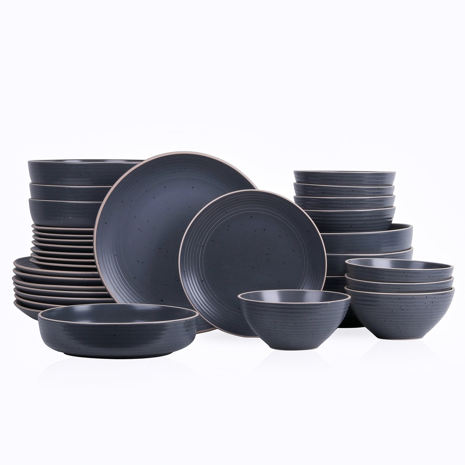Stone Lain Lauren Casual 32-Piece Dinnerware Set, Charcoal Stoneware for Farmhouse Table ...