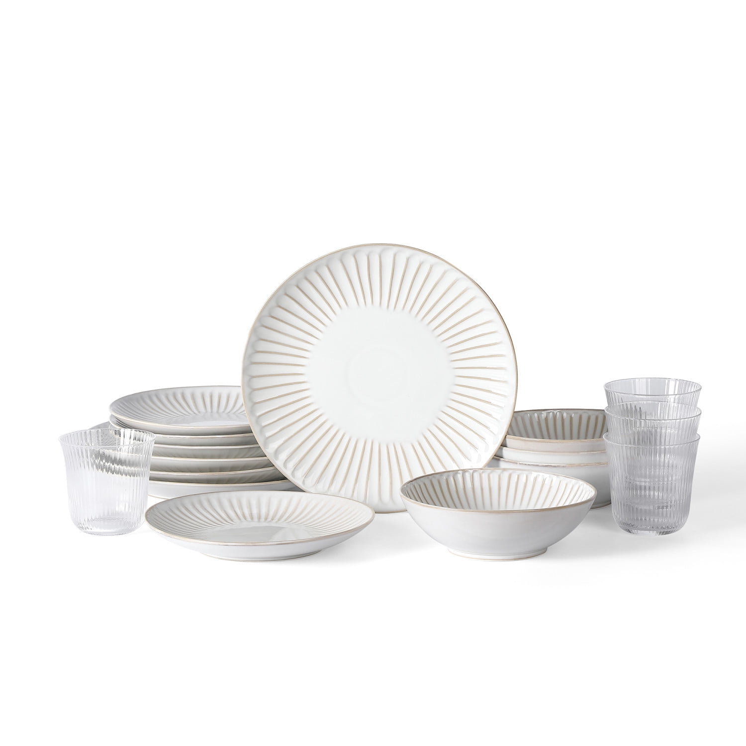 Stone Lain Linea 16-Piece Dinnerware Set Stoneware, Soda Lime Glass ...