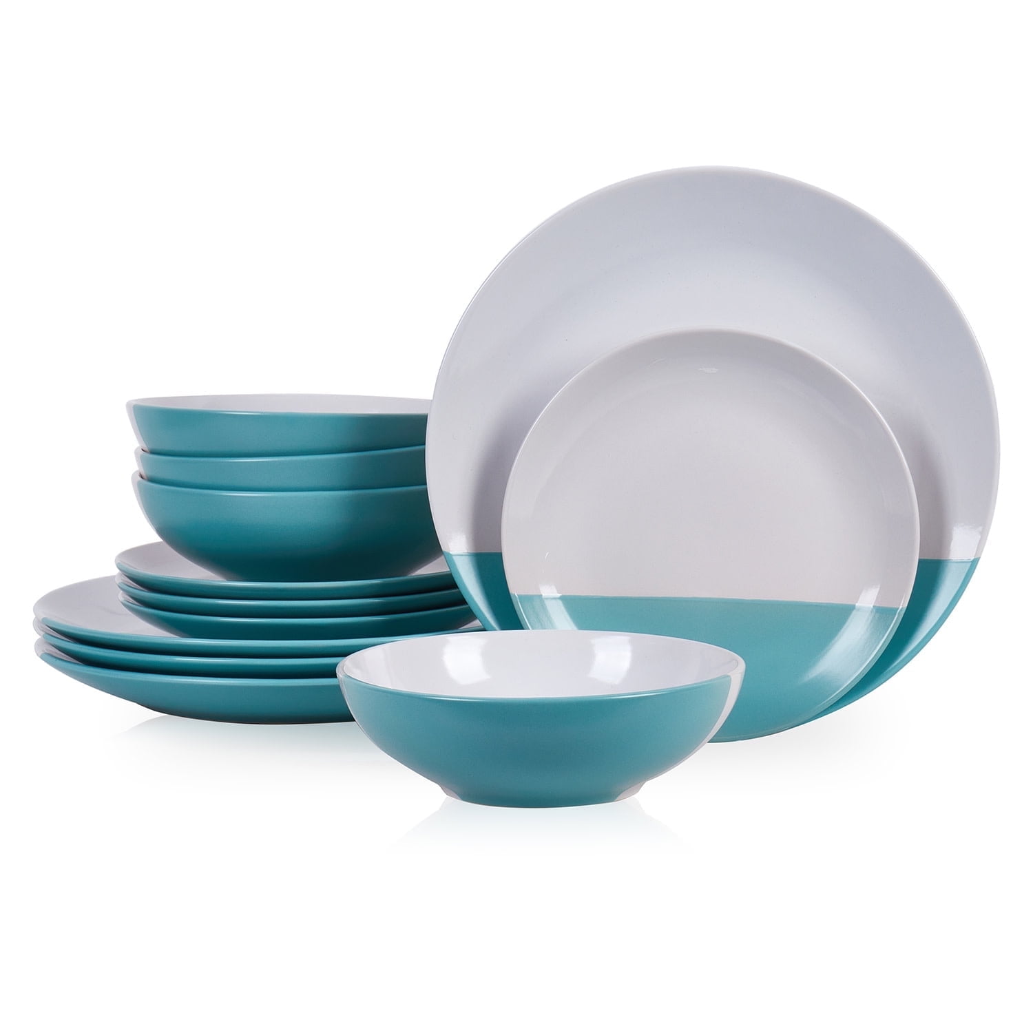 Stone Lain Lizzy 12-Piece Dinnerware Set Stoneware, Teal - Walmart.com