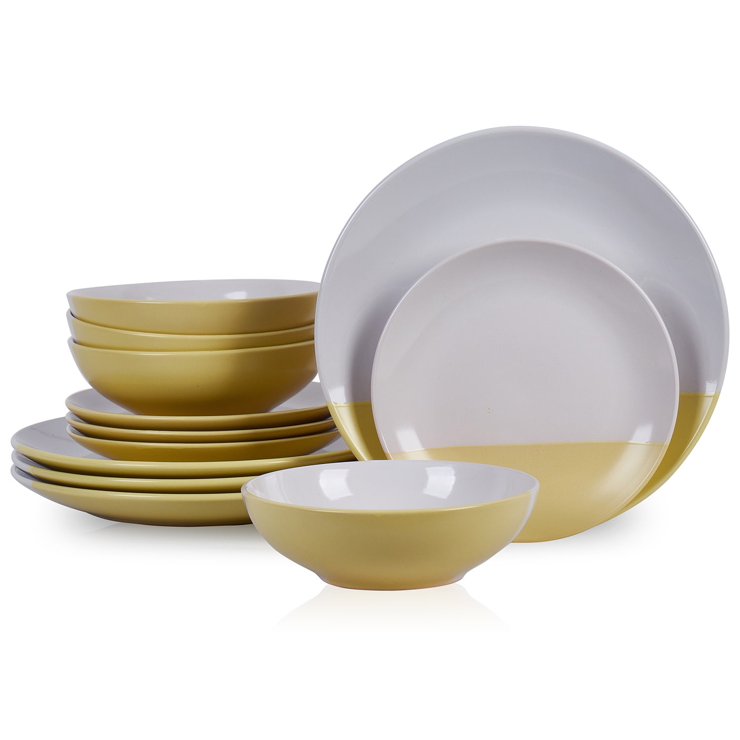Stone Lain Lizzy 12-Piece Dinnerware Set Stoneware, Yellow - Walmart.com