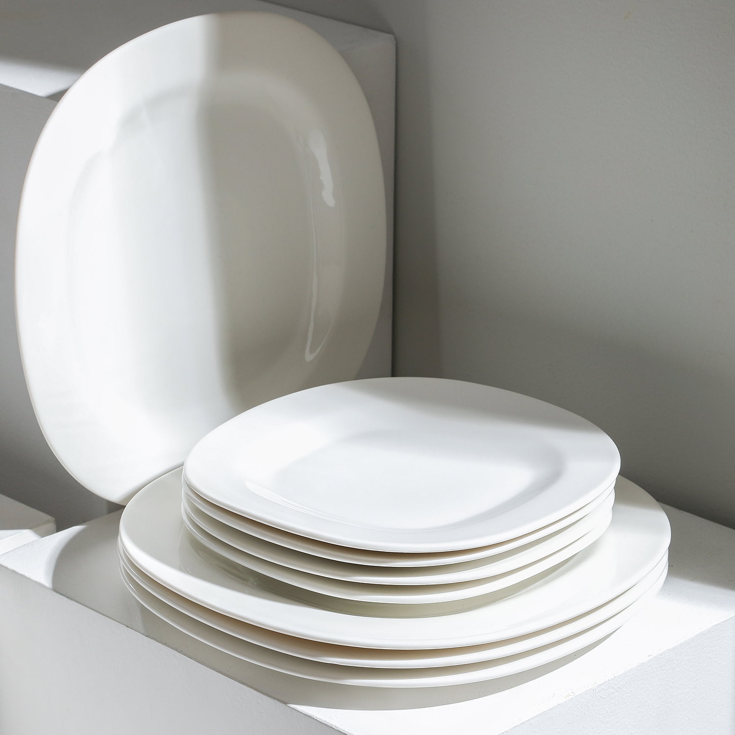 Stone Lain Quadro 4-Piece Square Dinner Plate Set Porcelain White ...