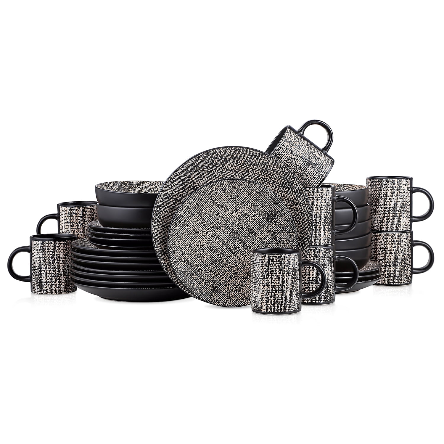 Stone Lain Sophie 32-Piece Dinnerware Set Stoneware, Brown and Black ...