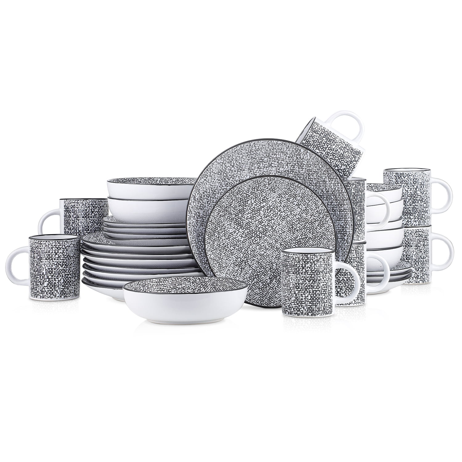 Stone Lain Sophie 32-Piece Dinnerware Set, White and Black Stoneware ...
