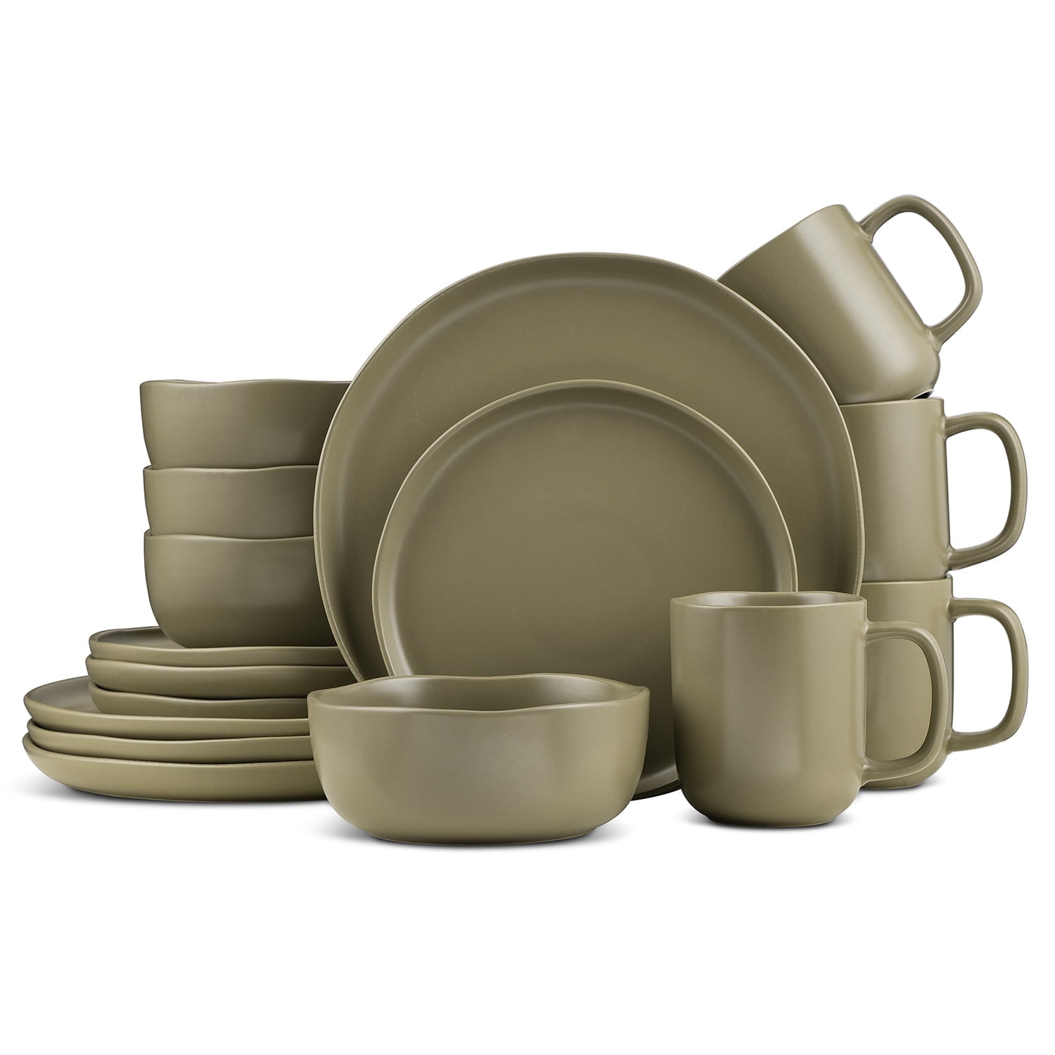Stone Lain Tom 16-Piece Dinnerware Set, Olive Green Rustic Stoneware ...