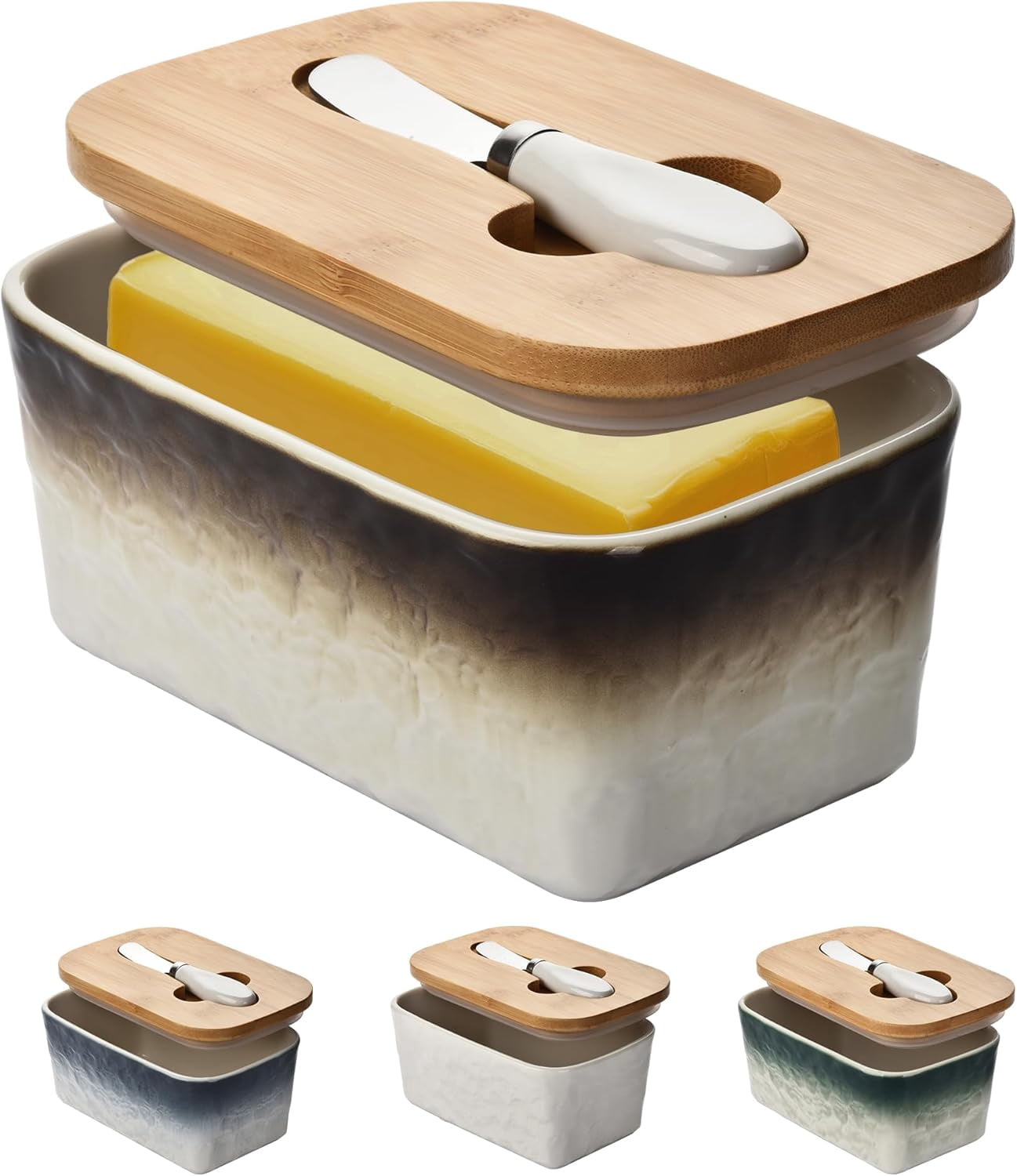 Stone Large Butter Dish with Lid for Countertop,Ceramic Butter Keeper ...