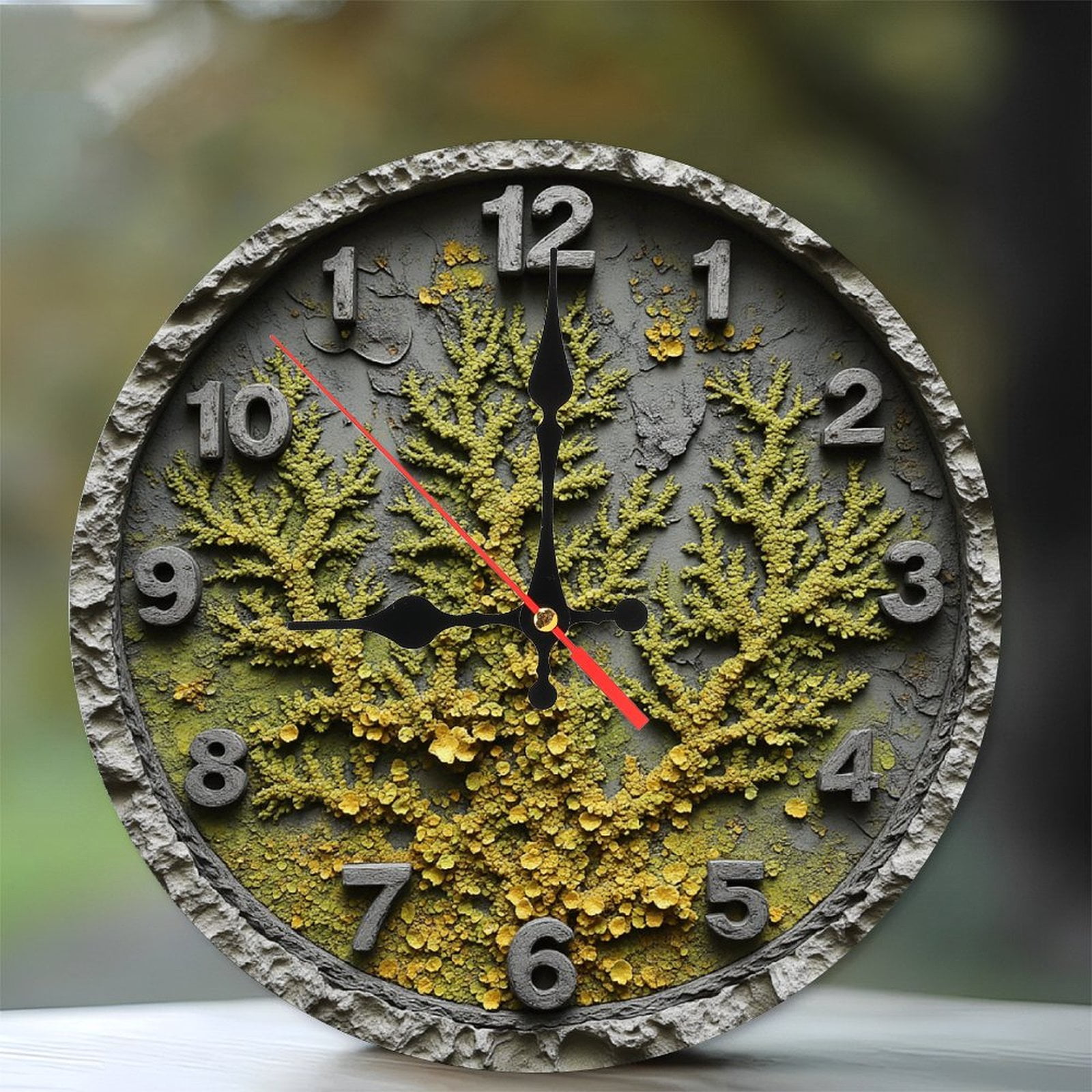 Stone Lichen Clock Wall Decor Garden Art 10-Inch Silent Wooden Wall ...