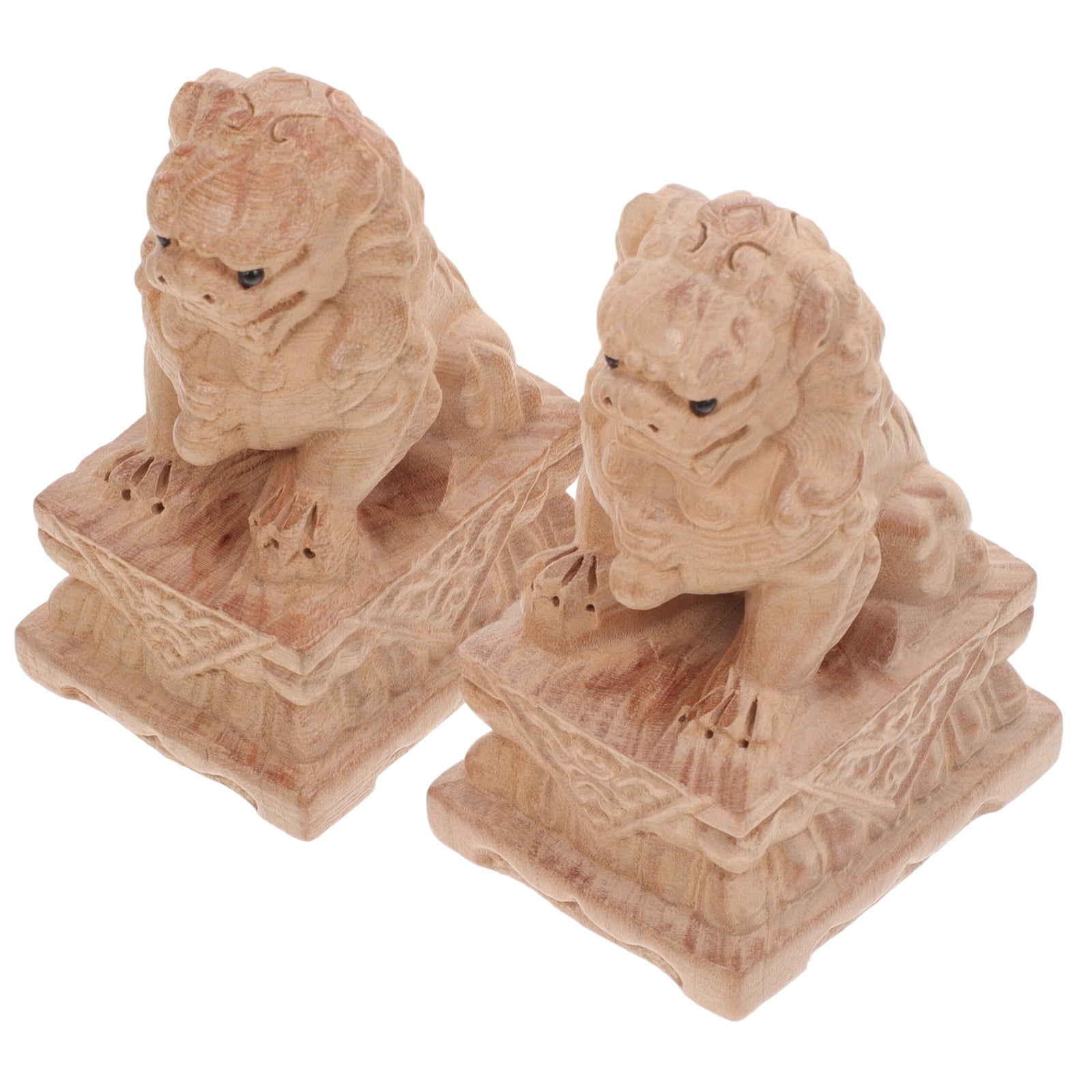1 Pair Wooden Lion Statues Decorative Animal Sculptures Indoor Home ...