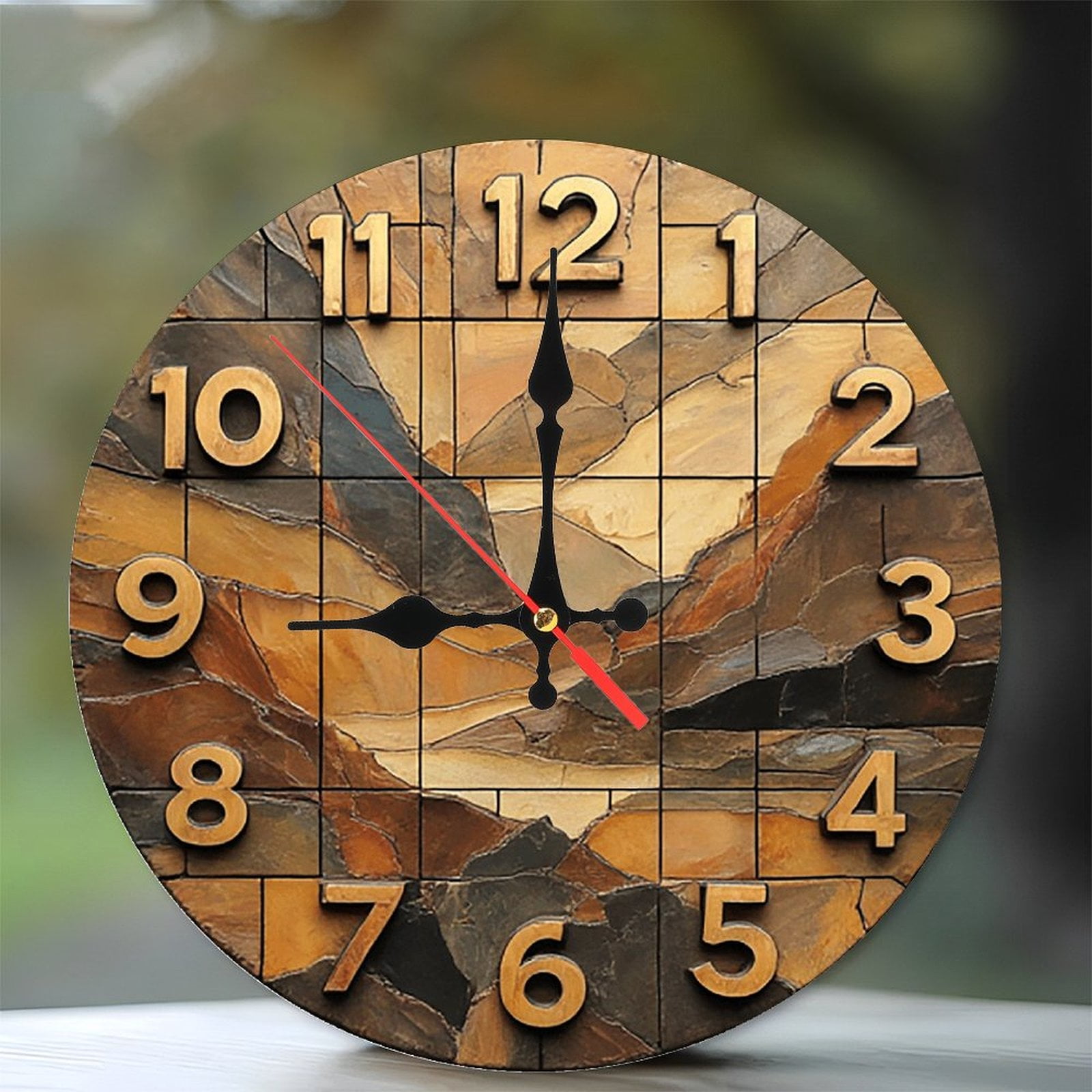 Stone Mosaic Wall Clock Landscape Design Home Decor 10-Inch Silent ...