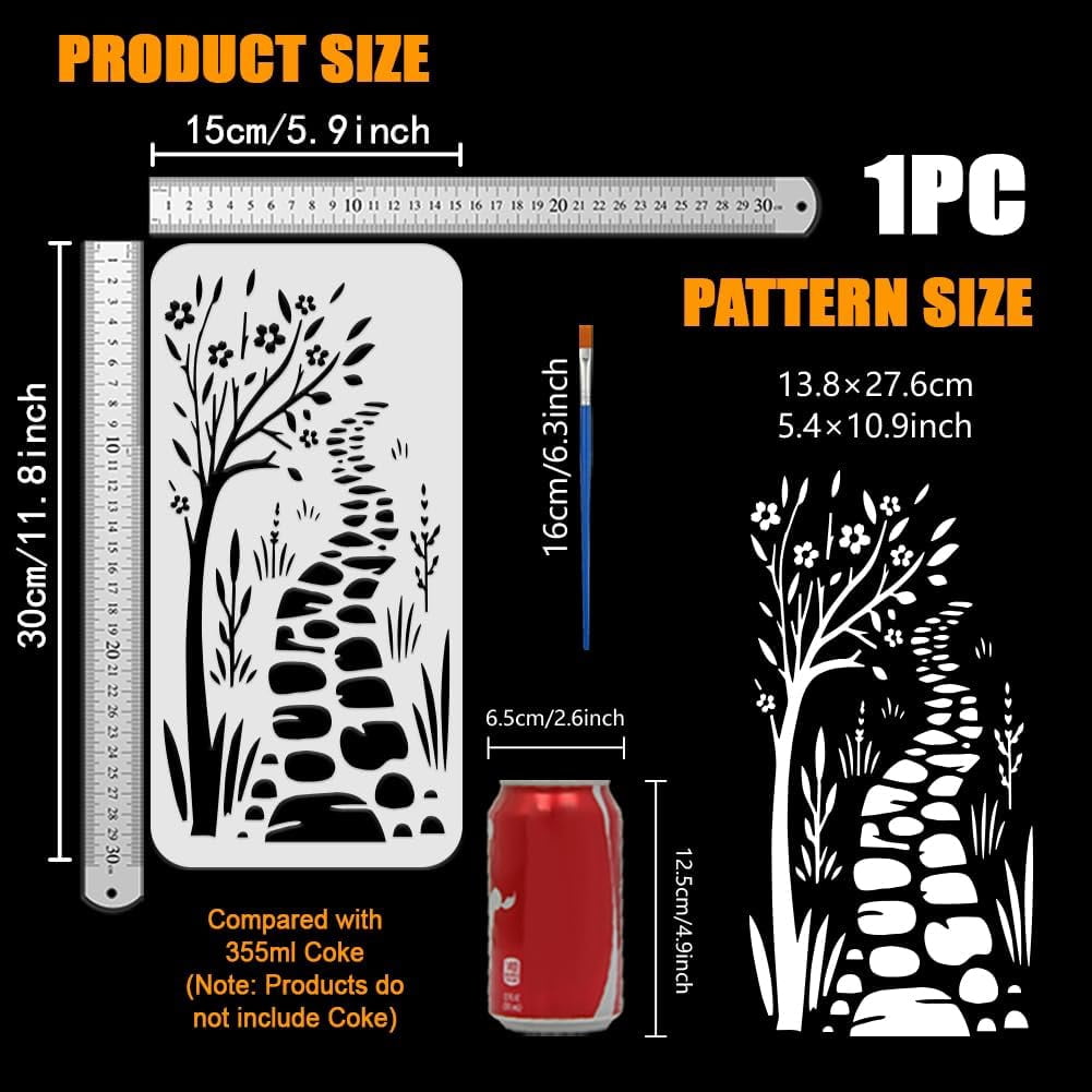 Stone Paths Stencil for Painting 11.8x5.9inch Hollowed Paths Trees ...