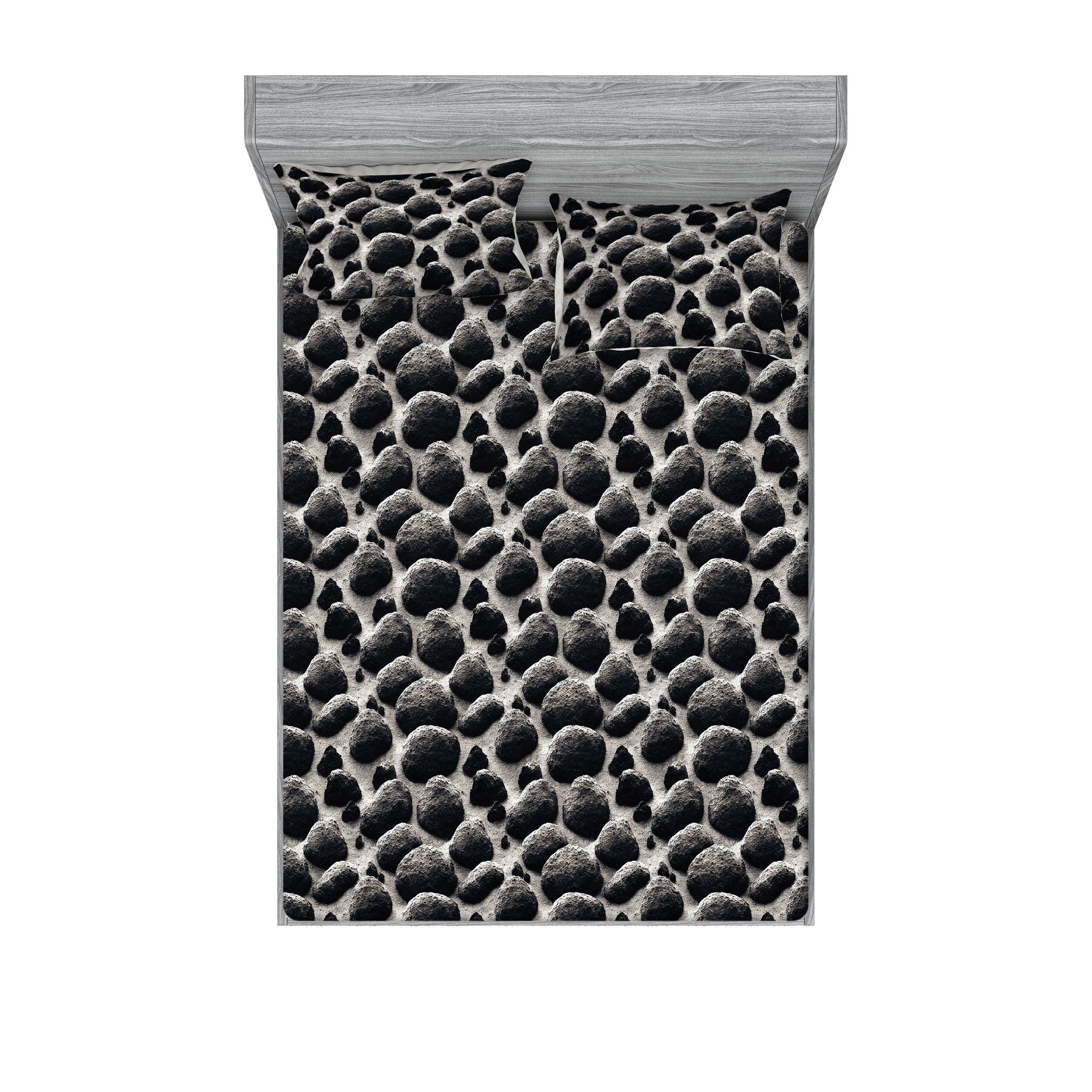 Stone Print Fitted Sheet & Pillow Sham Set, Boulder Rock Coastal Nature ...