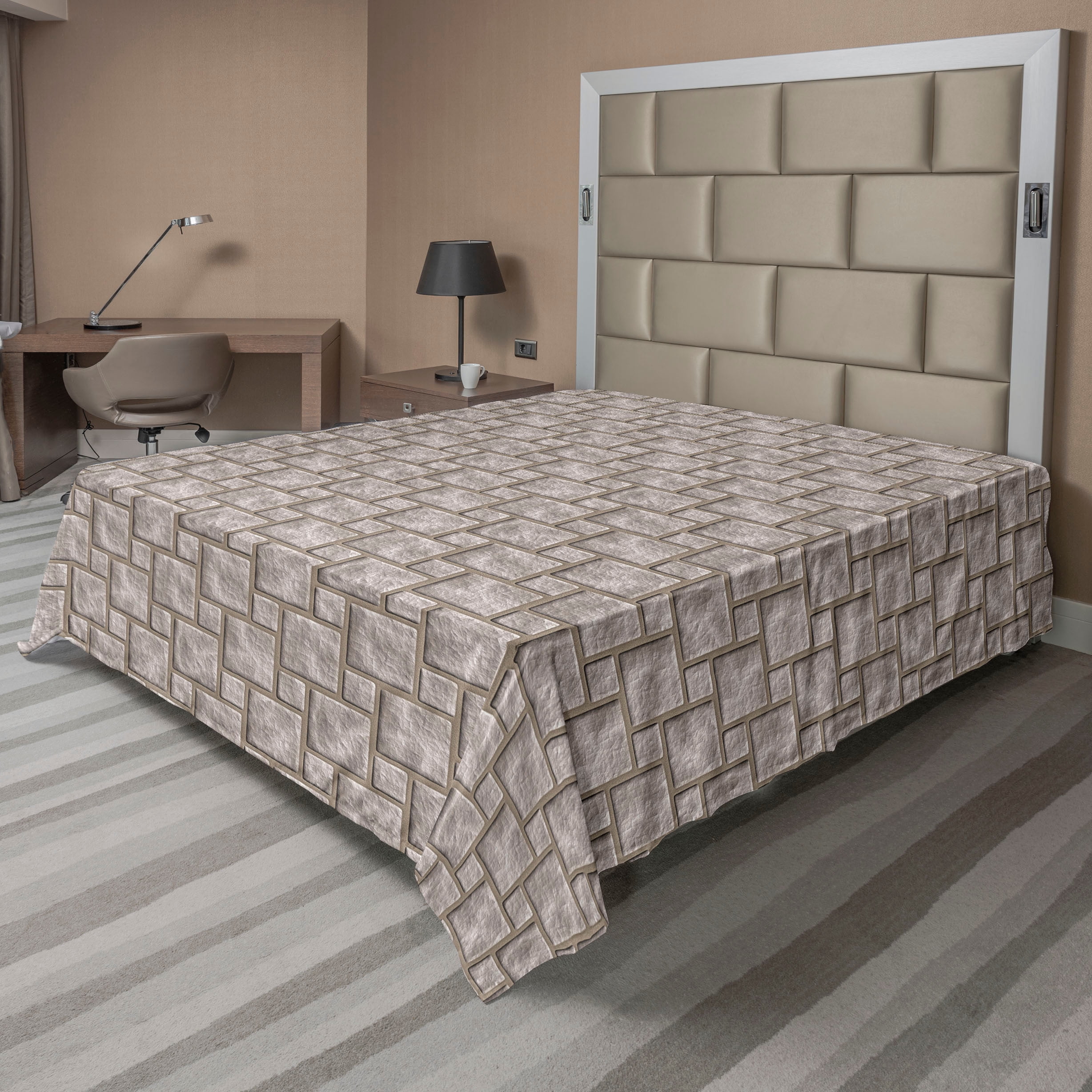 Stone Print Flat Sheet, Square Shape Rocks Pattern Symmetric Look ...