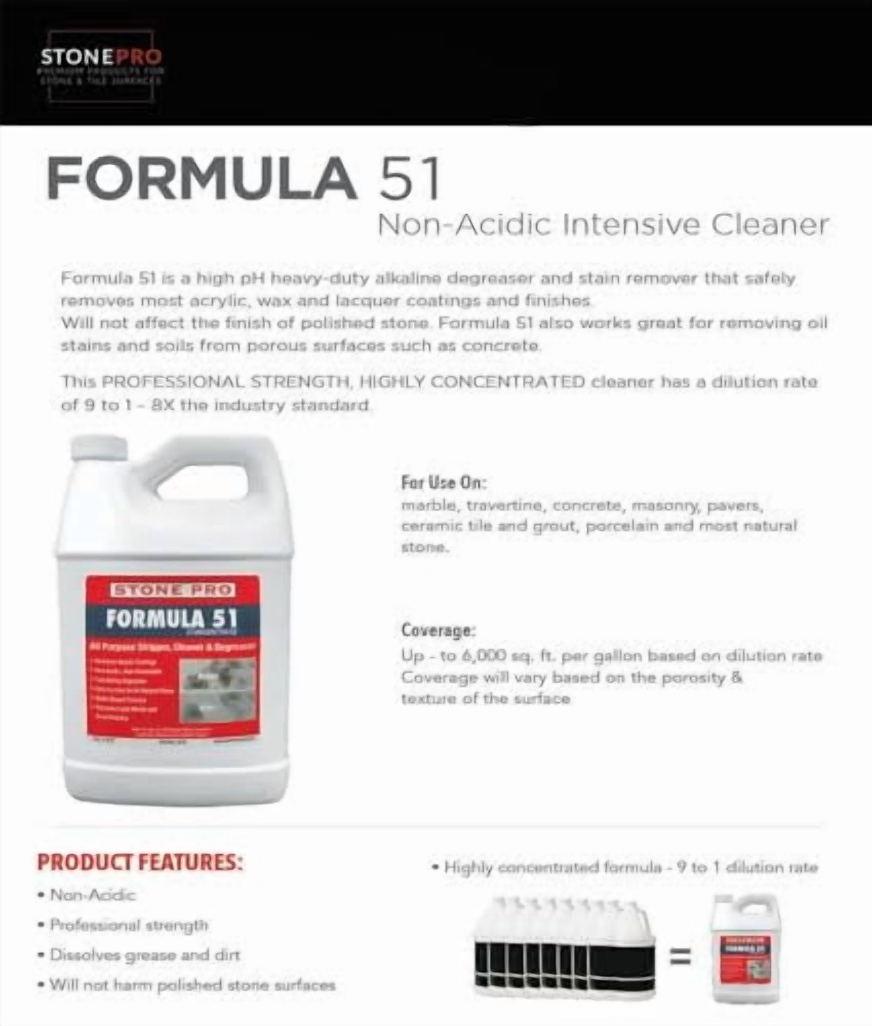 Stone Pro Formula 51 Quart Concentrate - Heavy Duty Cleaner & Degreaser ...