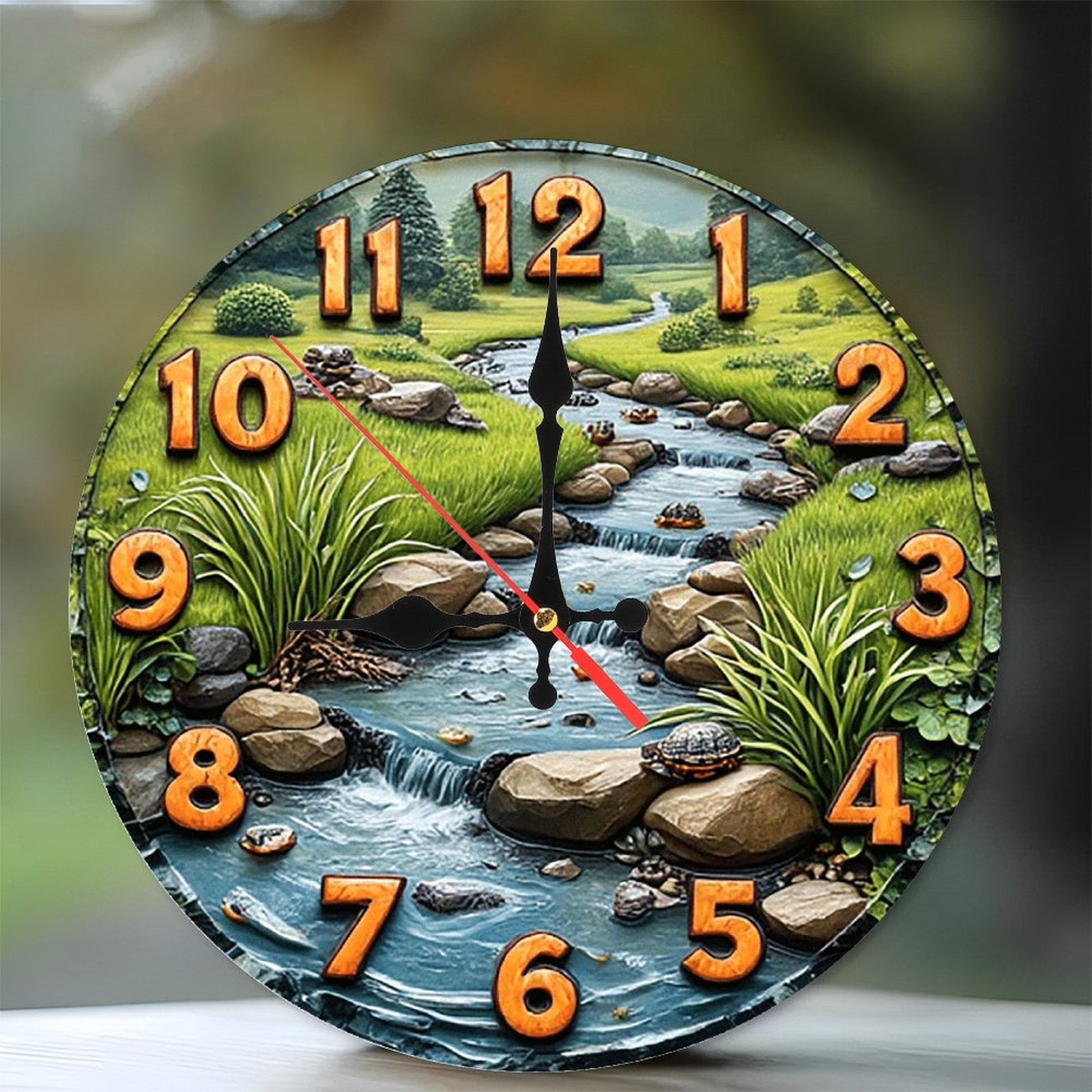 Stone River Turtle Clock Wall Decor 10-Inch Silent Wooden Wall Clock, Battery Operated (AA ...