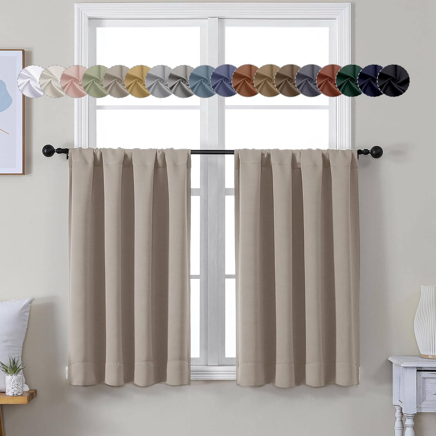 Stone Short 36 Inches Blackout Curtain 2 Panels Set, Half Window Rod ...