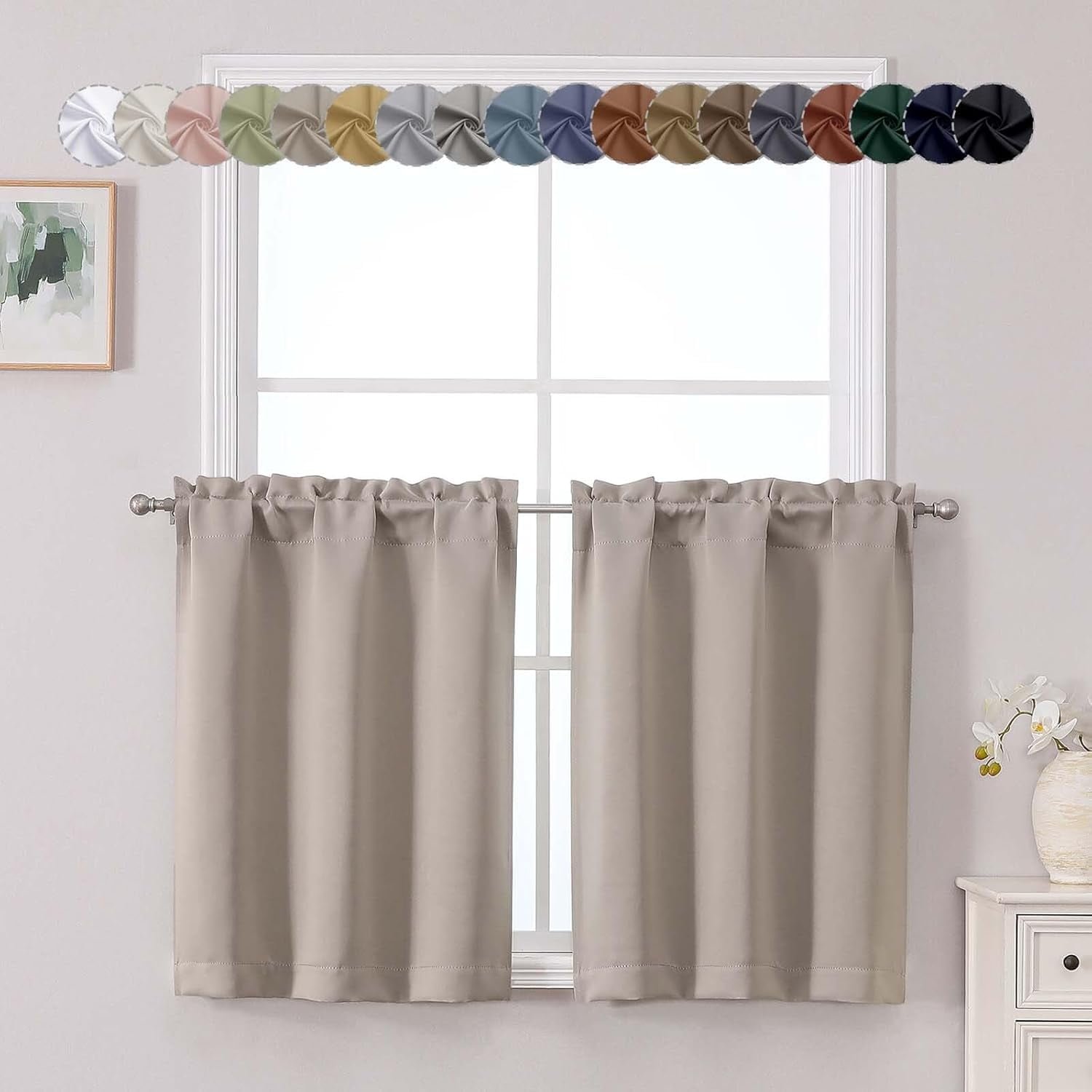 Stone Short Blackout Curtains 30 Inch Length, Small Kitchen Tier Rod ...