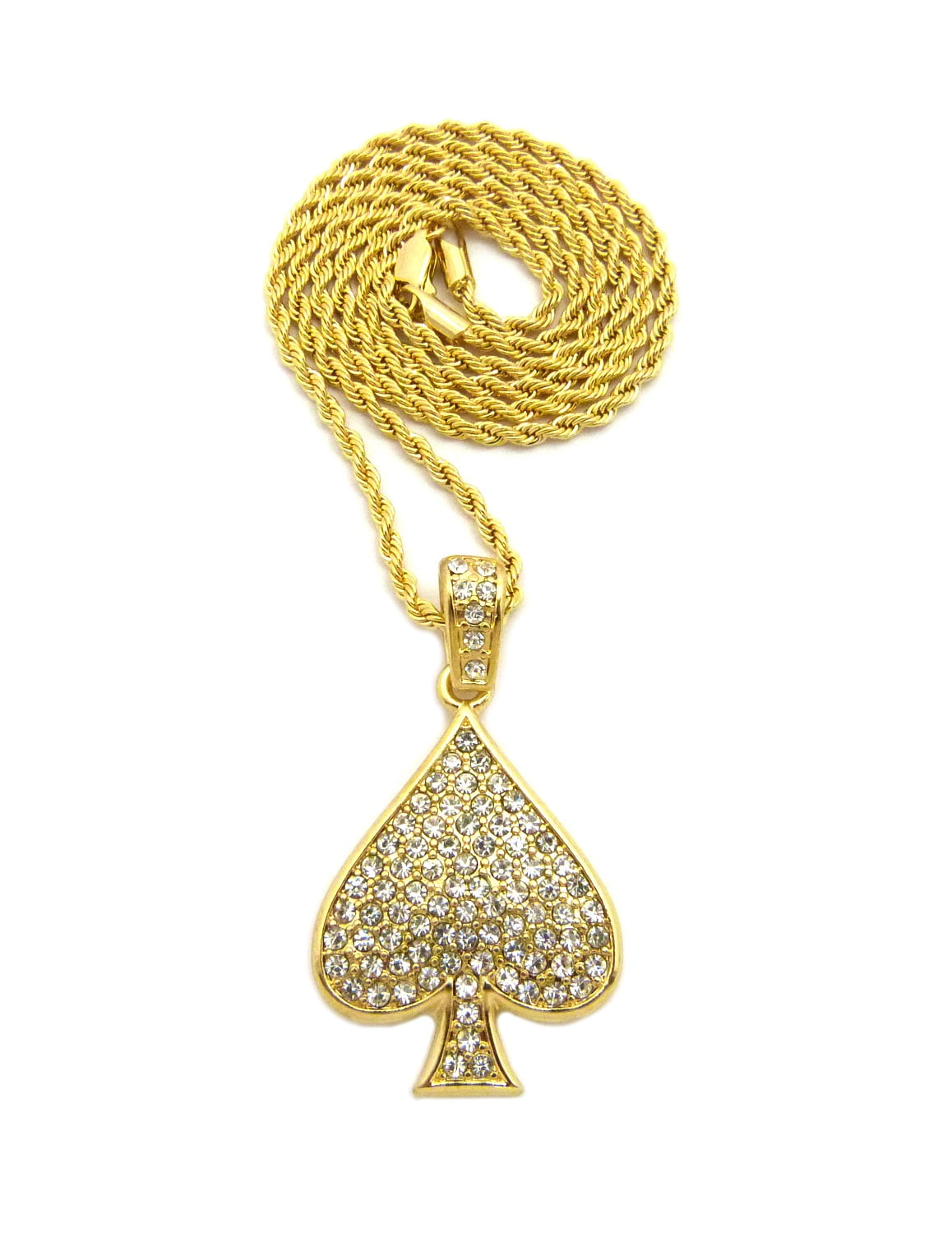 Stone Stud Ace of Spades Pendant with Chain Necklace - 3mm 18" Gold ...