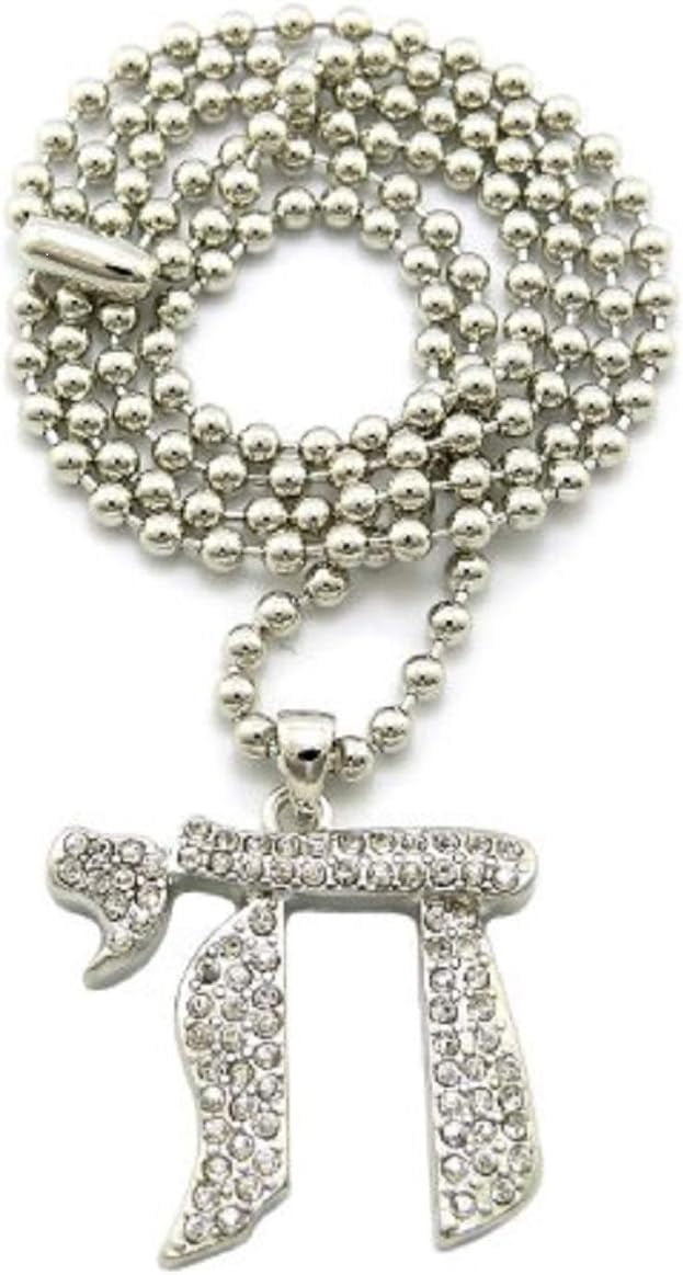 Stone Stud Chai Symbol Micro Pendant with 3mm 27" Ball Chain Necklace ...