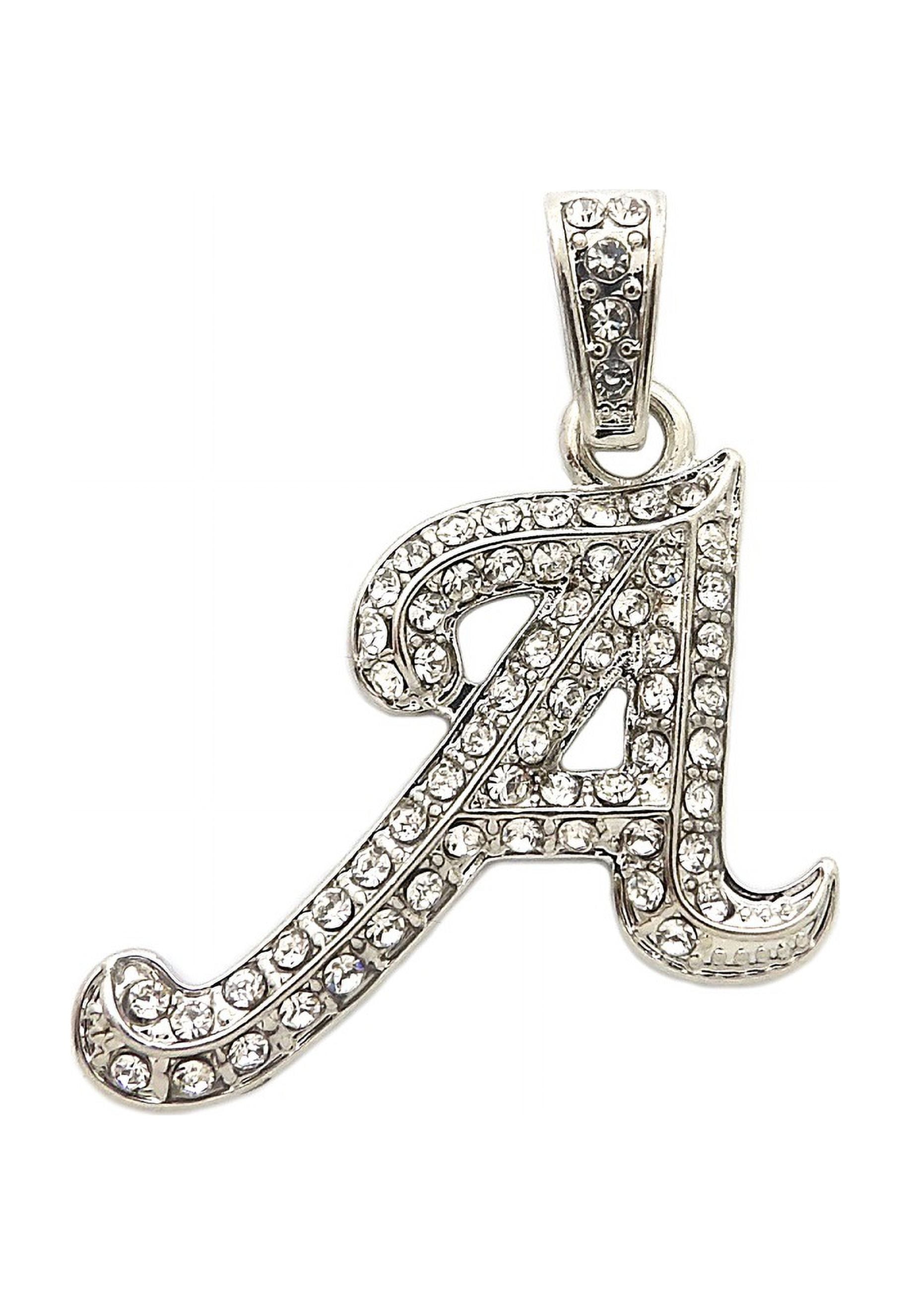Stone Stud Cursive Letter Initial Pendant For Necklace in Silver-Tone ...