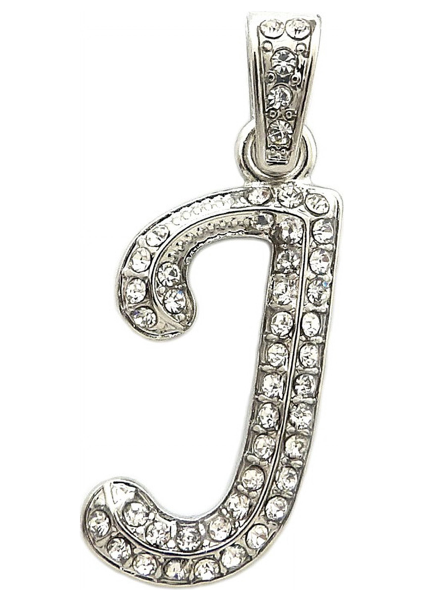 Stone Stud Cursive Letter Initial Pendant For Necklace in Silver-Tone ...