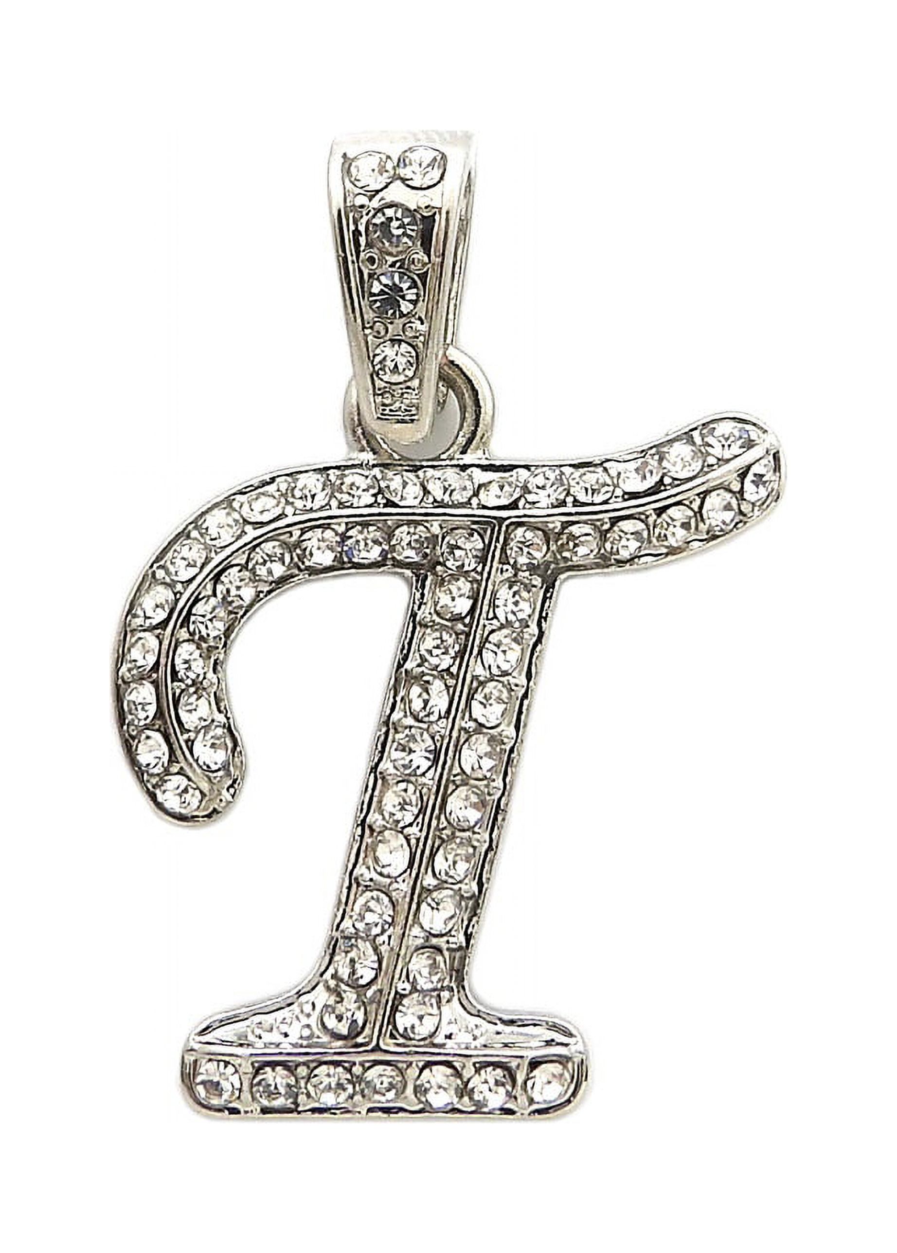 Stone Stud Cursive Letter Initial Pendant For Necklace in Silver-Tone ...