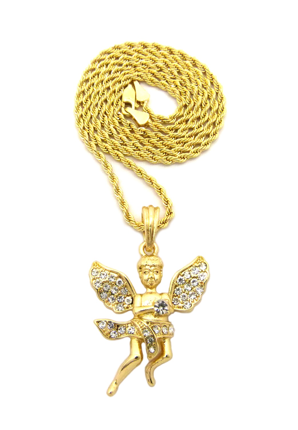 Stone Stud Dancing Flying Angel Pendant w/ Chain Necklace - 3mm 18 ...