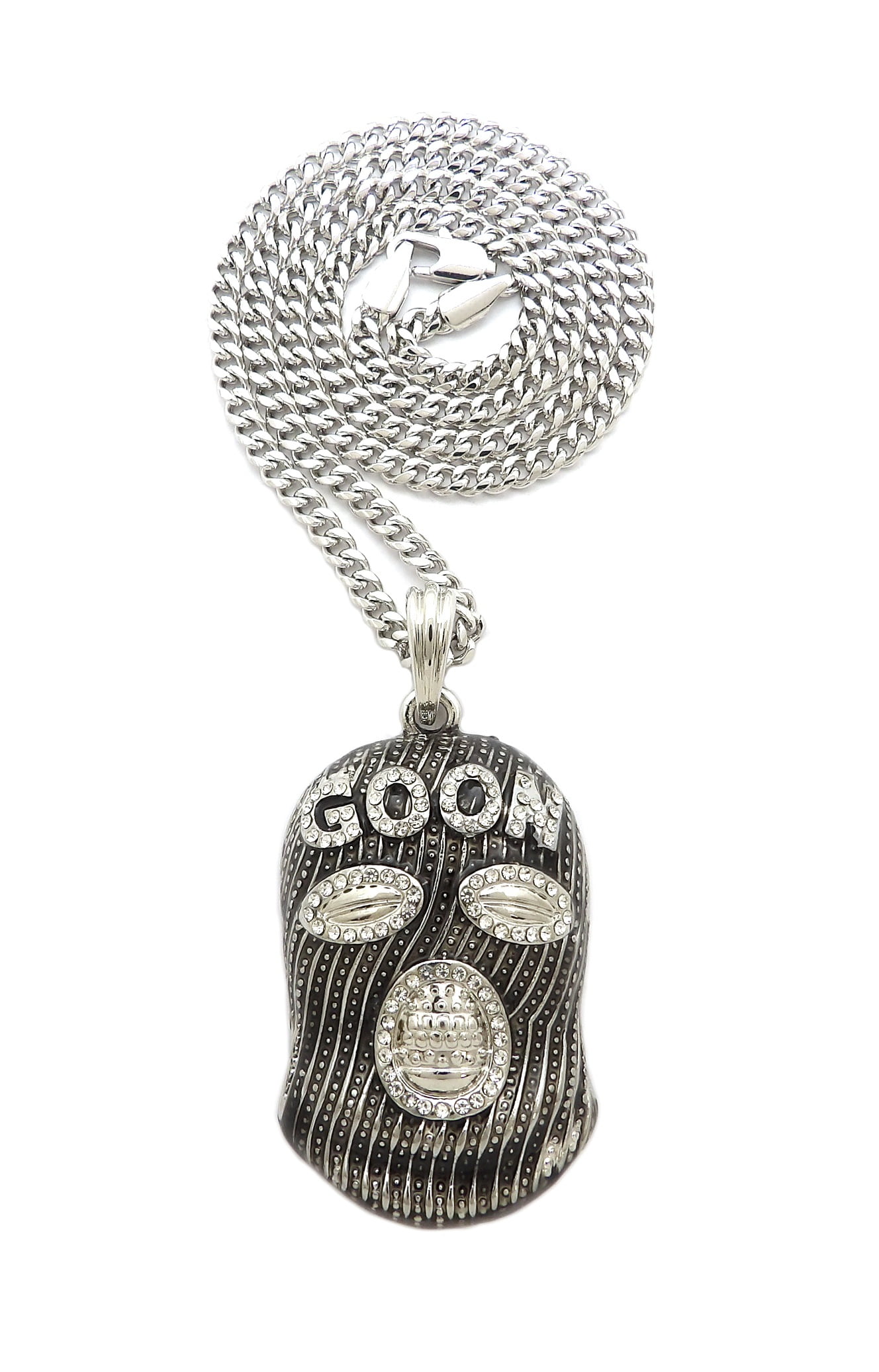 Stone Stud Full Face Ski Mask Goon Pendant with 3mm Cuban Chain ...
