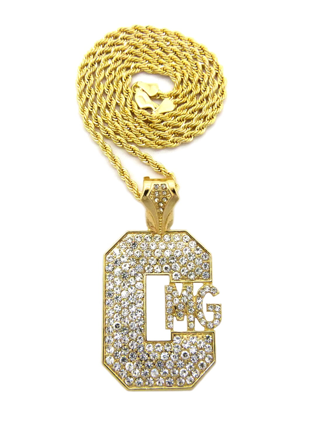 Stone Stud Hip-Hop CMG Initials Pendant w/ Chain Necklace - 3mm 18 ...