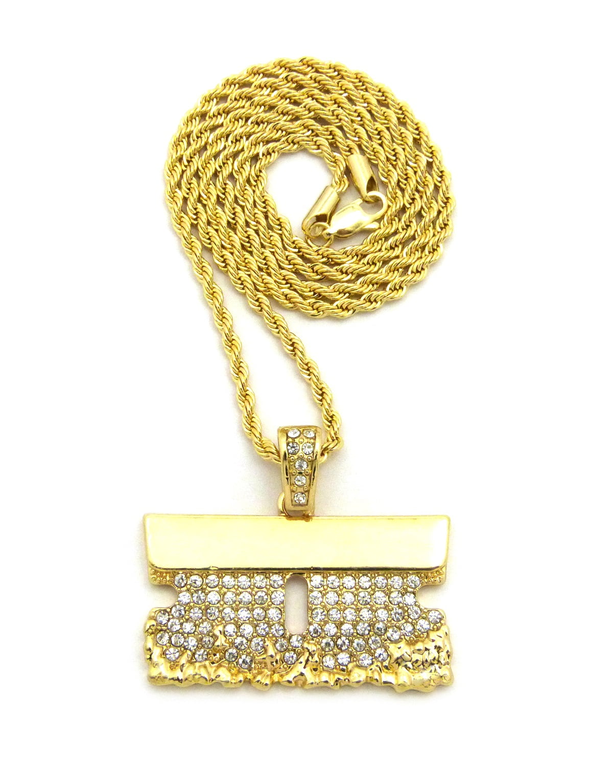 Stone Stud Shaving Cream Razor Blade Pendant w/3mm 24" Rope Chain ...