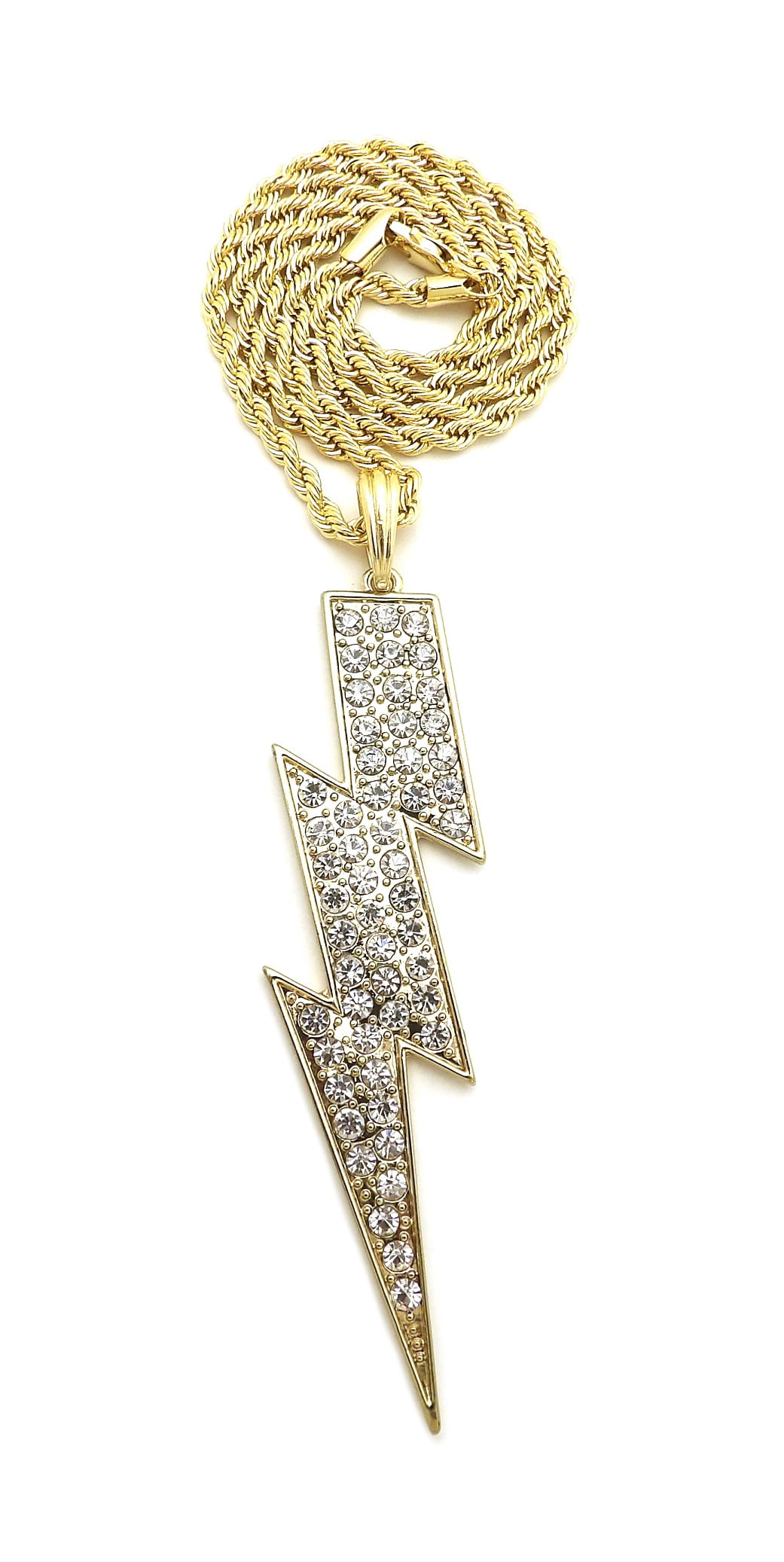 Stone Stud Thunderbolt Long Pendant with 3mm 18" Rope Chain Necklace in ...