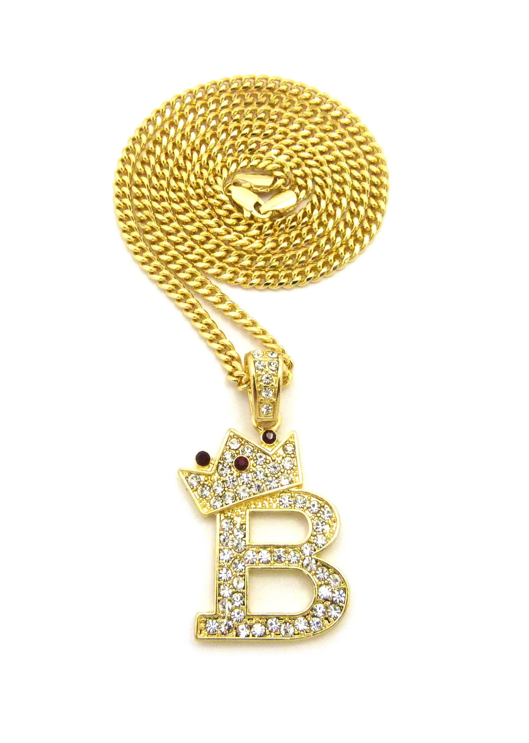 Stone Stud Tilted Crown Initial B Micro Pendant w/ Gold-Tone Necklace ...