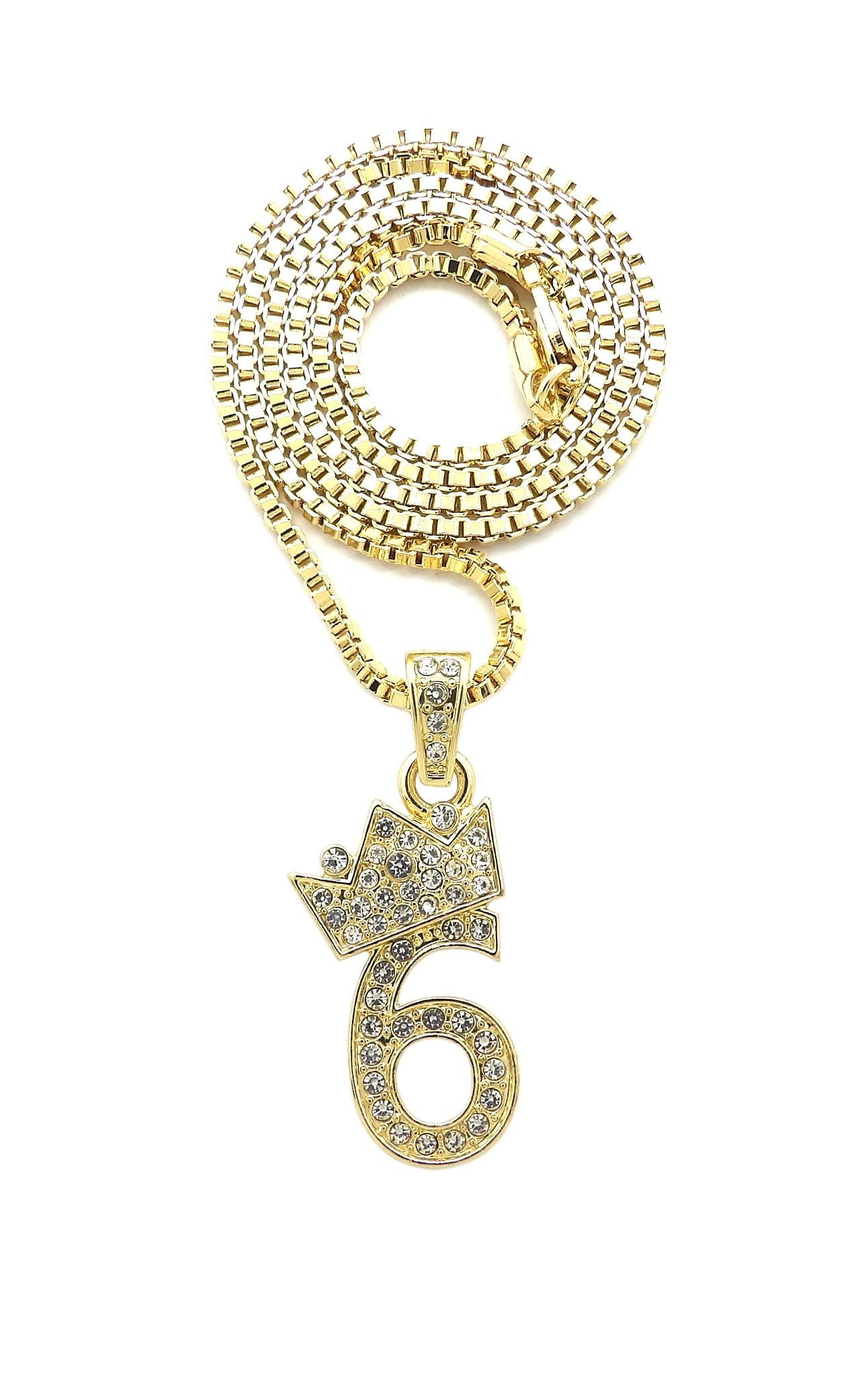 Stone Stud Tilted Crown Number Micro Pendant with 2mm Box Chain ...