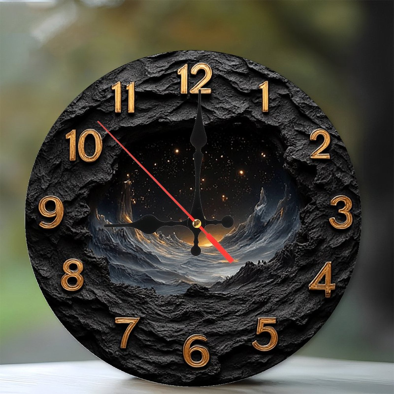 Stone Texture Wall Clock Fantasy Landscape 10-Inch Silent Wooden Wall ...