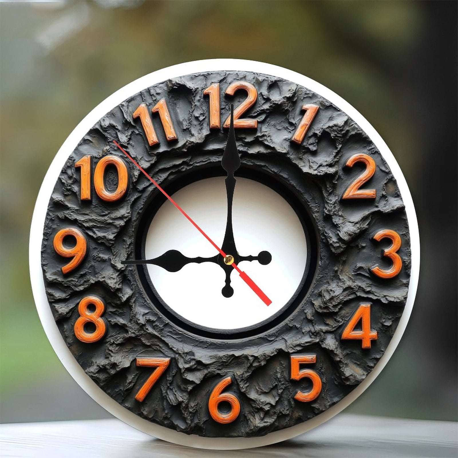 Stone Texture Wall Clock Orange Numbers Home Decor 10-Inch Silent ...