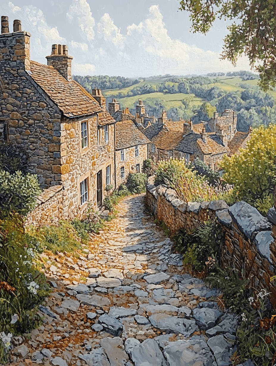 Stone Village Street Cobblestone Pathway Canvas Print/Wall Art，Suitable ...