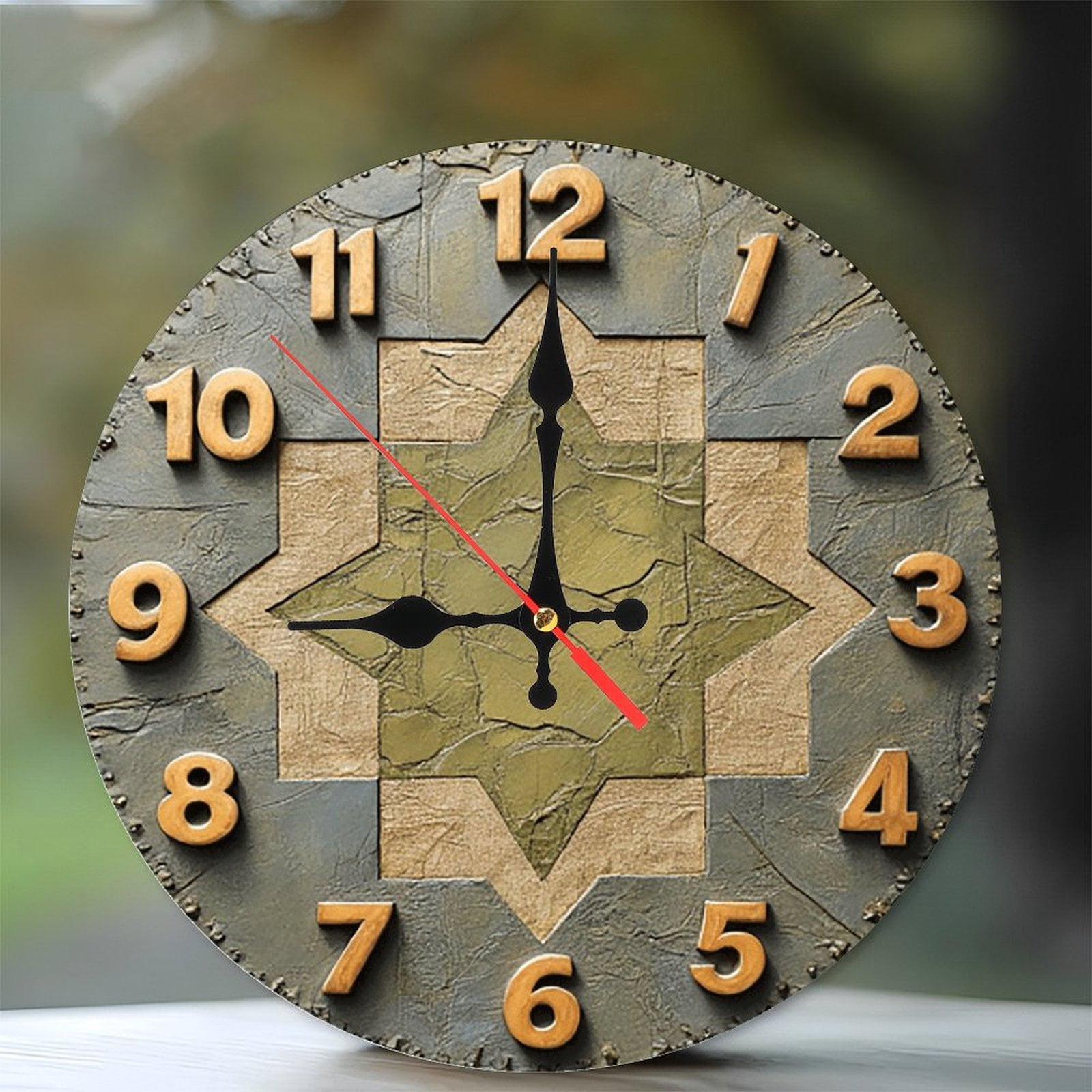 Stone Wall Clock Decorative Home Decor 10-Inch Silent Wooden Wall Clock ...