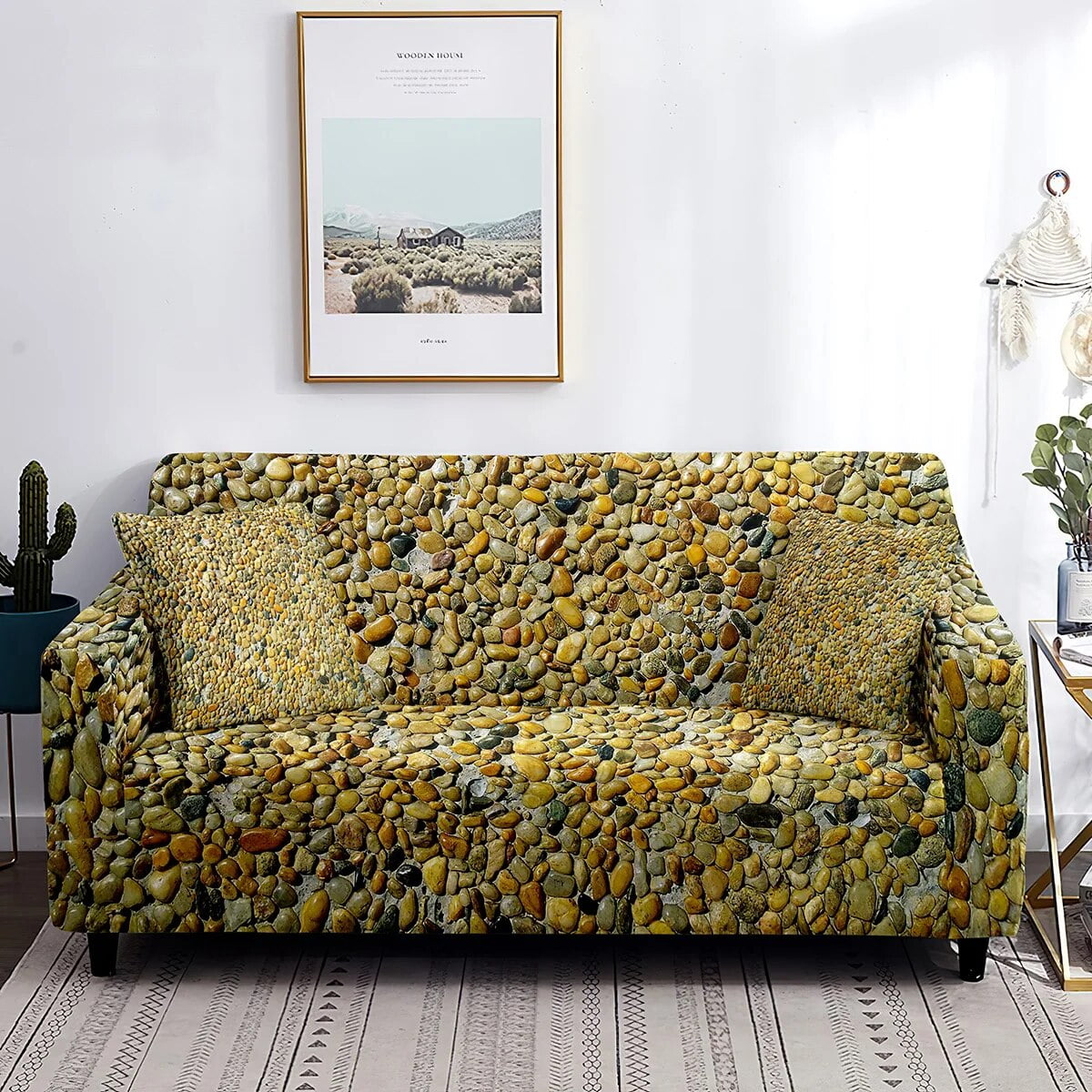 Stone Wall Sofa Cover Colorful Brick Pattern Stretch Couch Slipcover ...