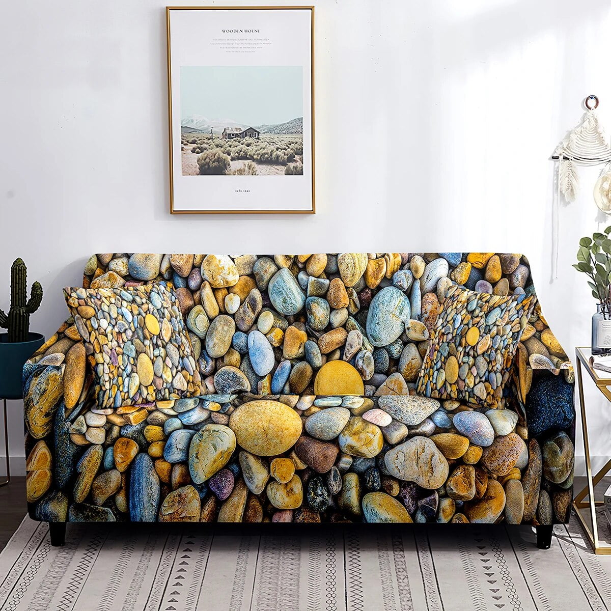Stone Wall Sofa Cover Colorful Brick Pattern Stretch Couch Slipcover ...