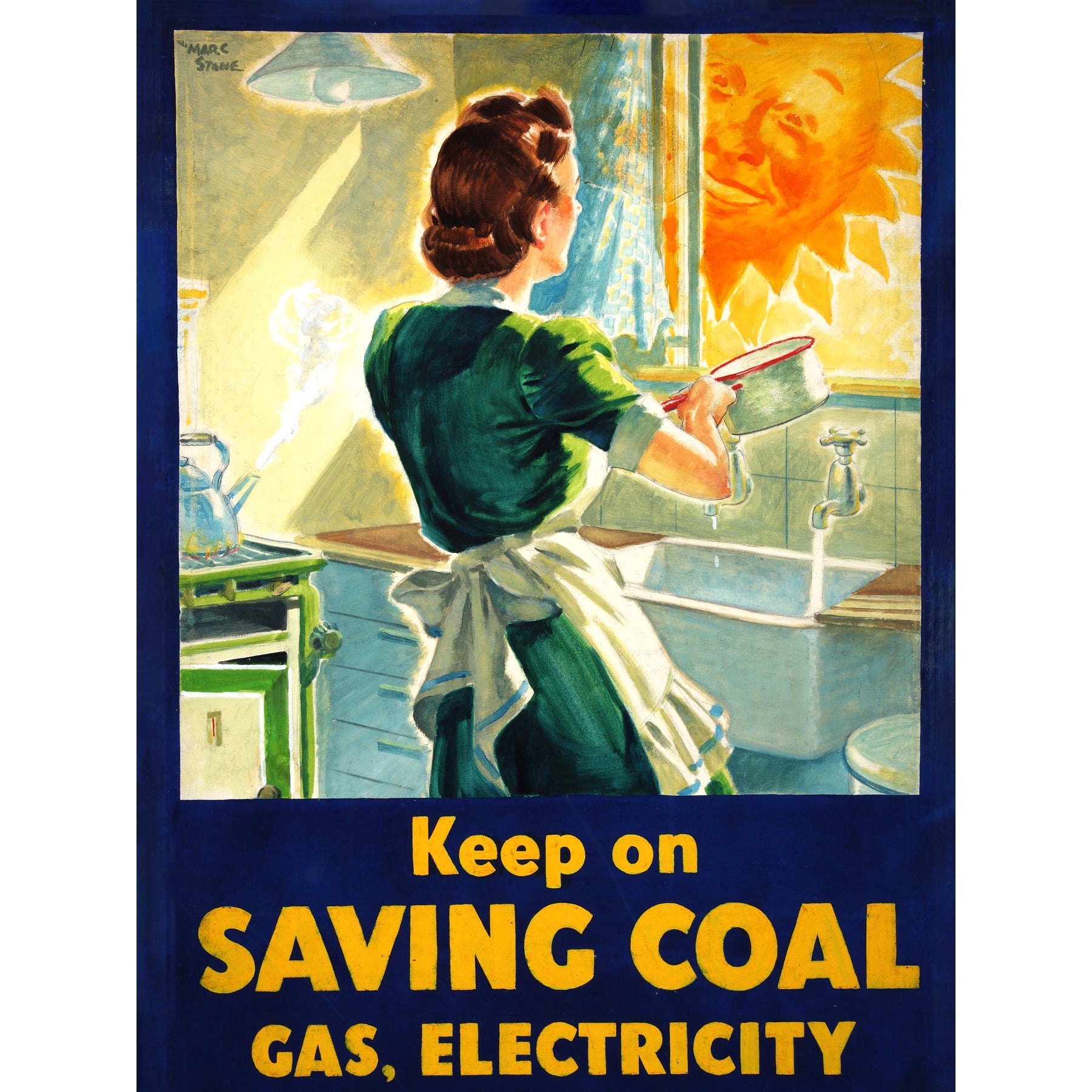 Stone War WWII UK Save Coal Gas Electricity Advert Extra Large XL Wall ...