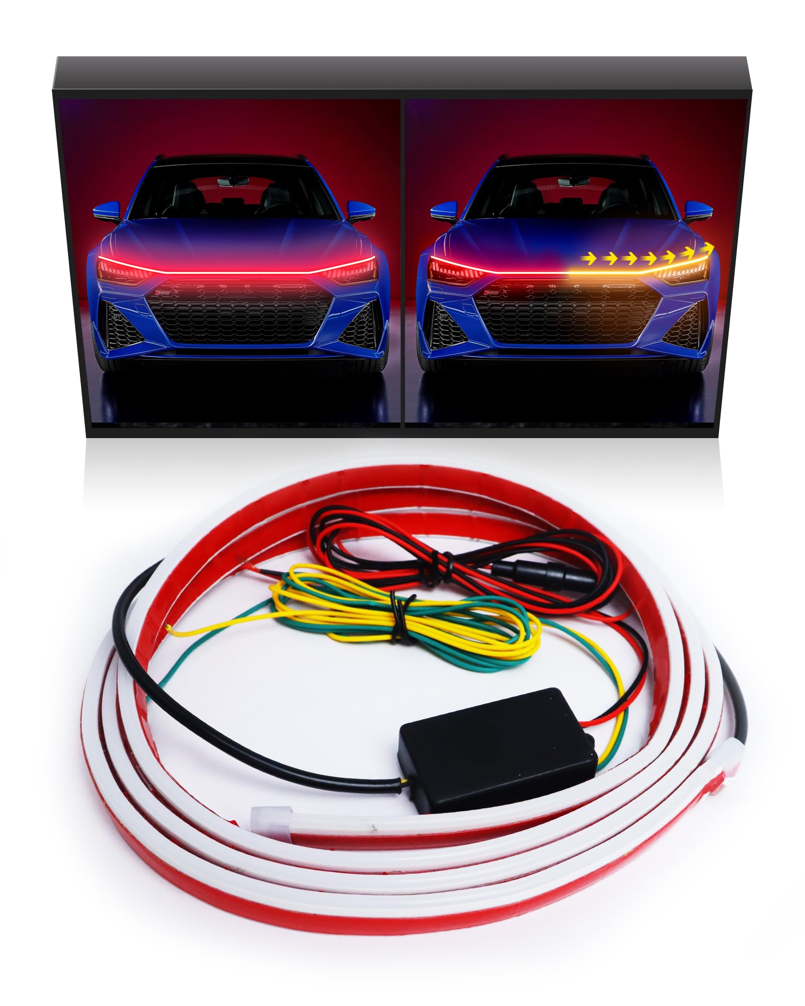 StoneBanks Car Dynamic Scan Start Up Hood Light Strip,Flexible Red DRL ...