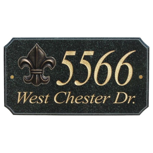 StoneMetal "FLEUR DE LIS LOGO" Rectangle Solid Granite Address Plaque ...