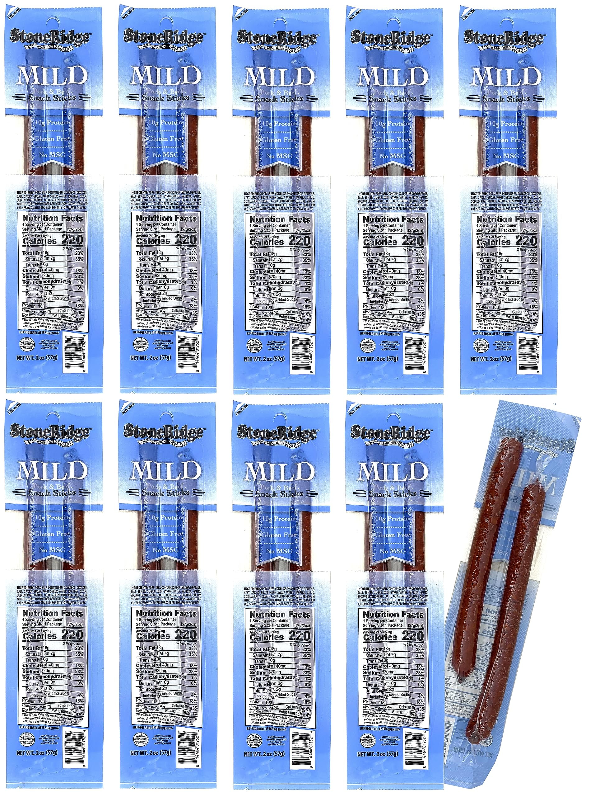 StoneRidge Mild Meat Sticks CM31 Pack of 10 Twin Packs (20 One Ounce ...