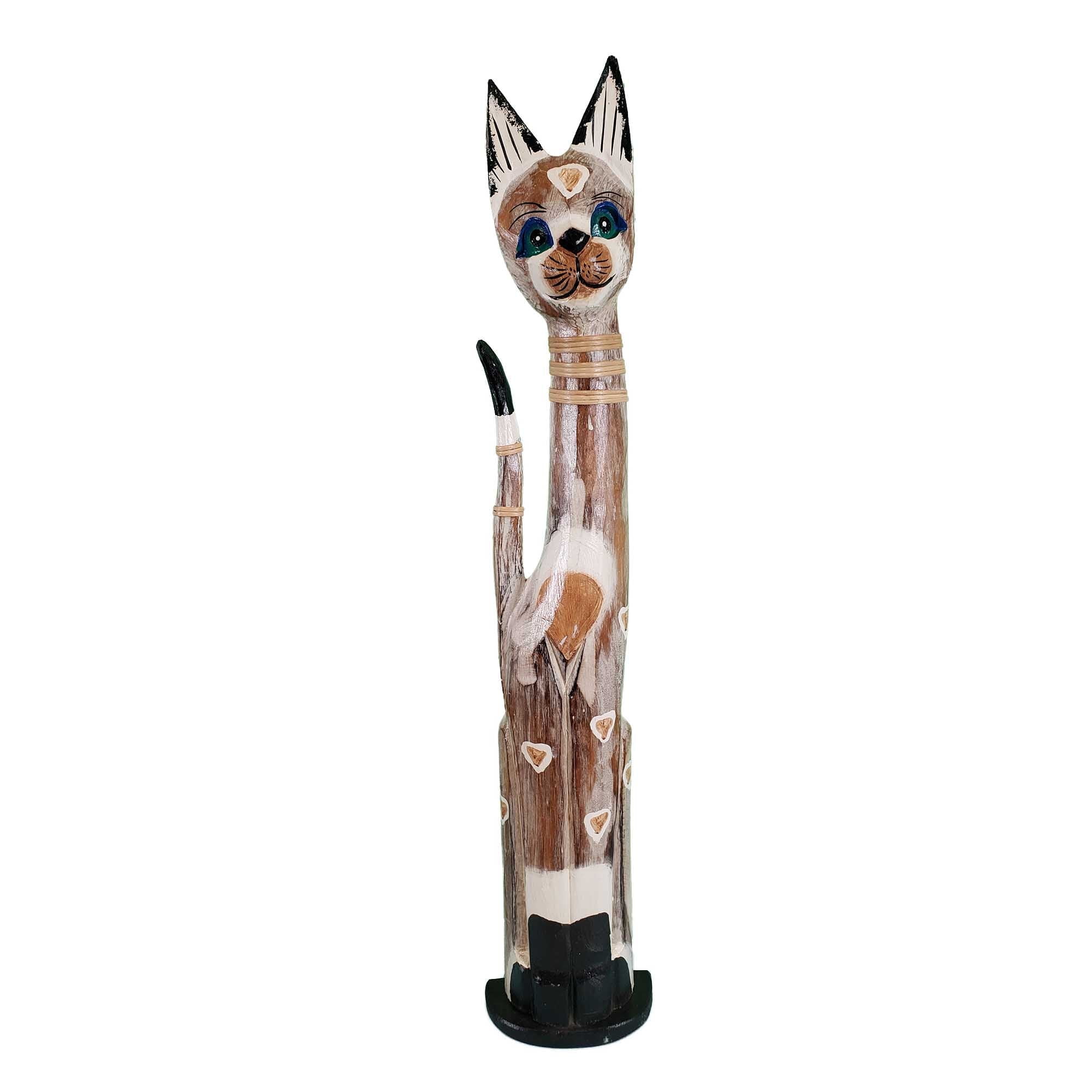 Stoneage Arts Assorted Albesia Wooden Cats Statue with Varying Patterns ...