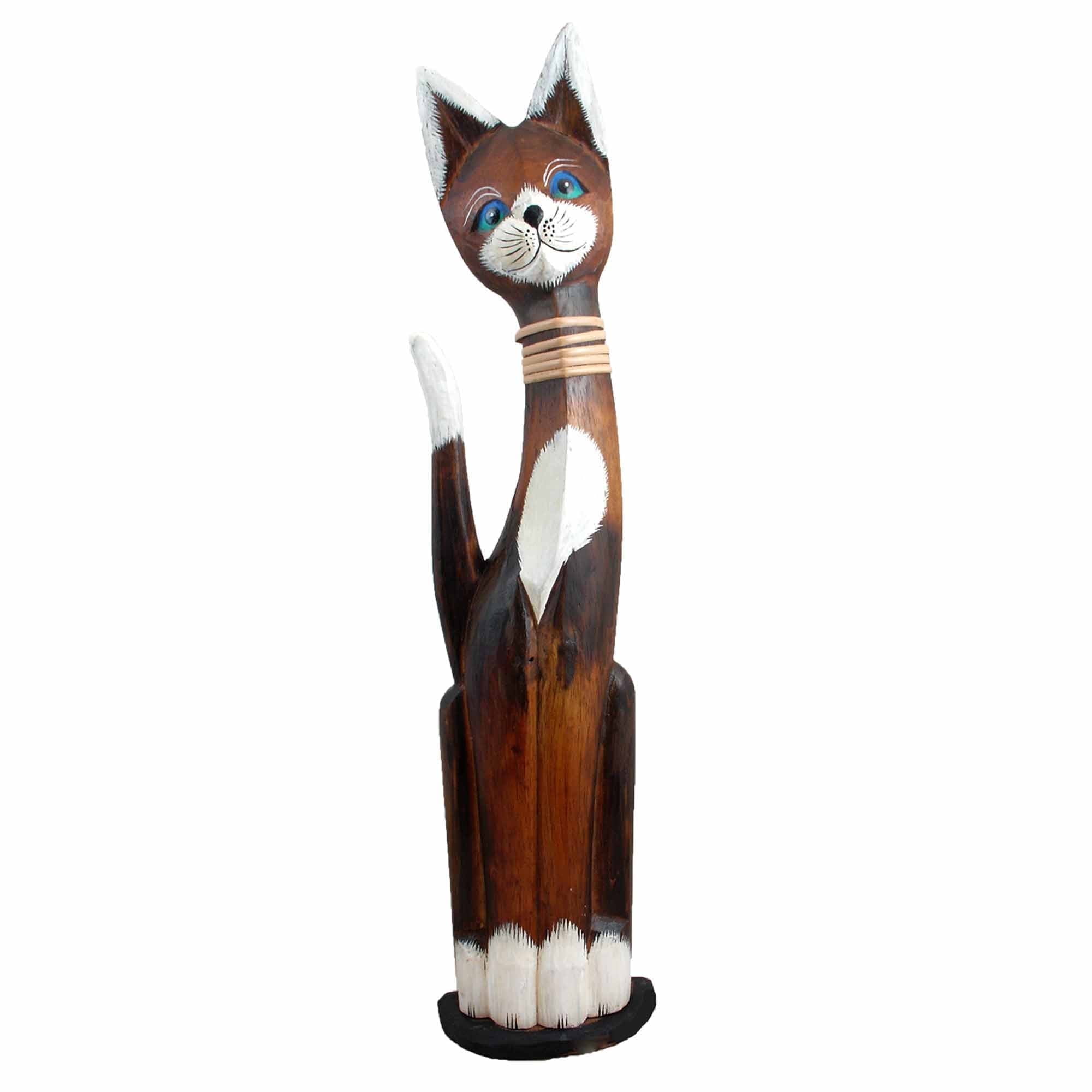 Stoneage Arts Assorted Albesia Wooden Cats Statue with Varying Patterns ...